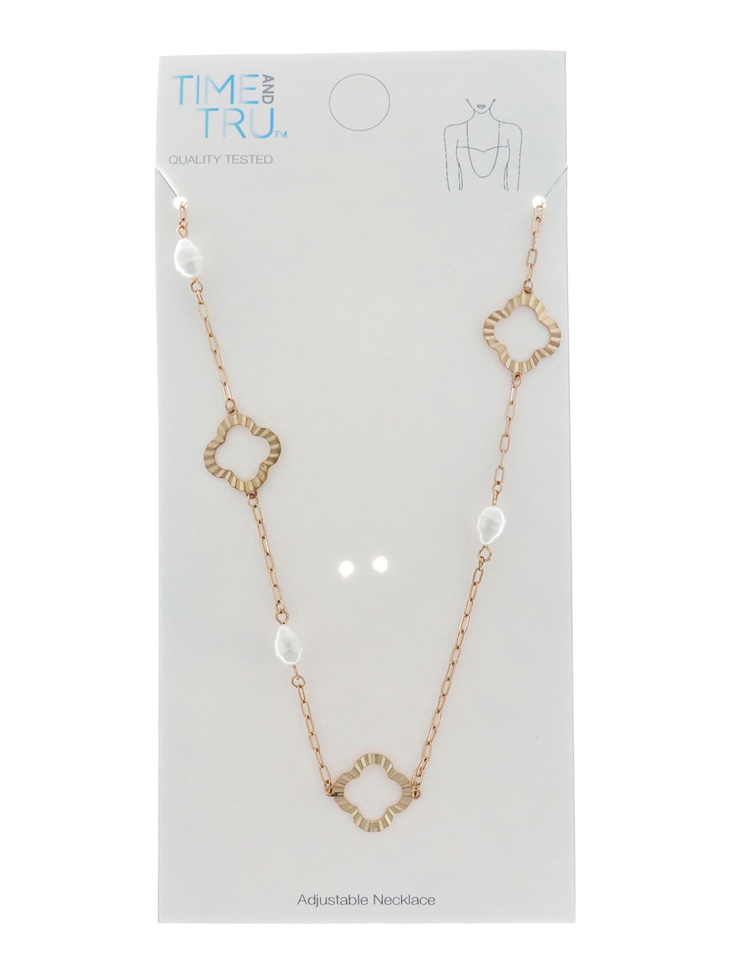 Time and Tru Woman's Stationed Pearl Necklace, Gold - Walmart.com