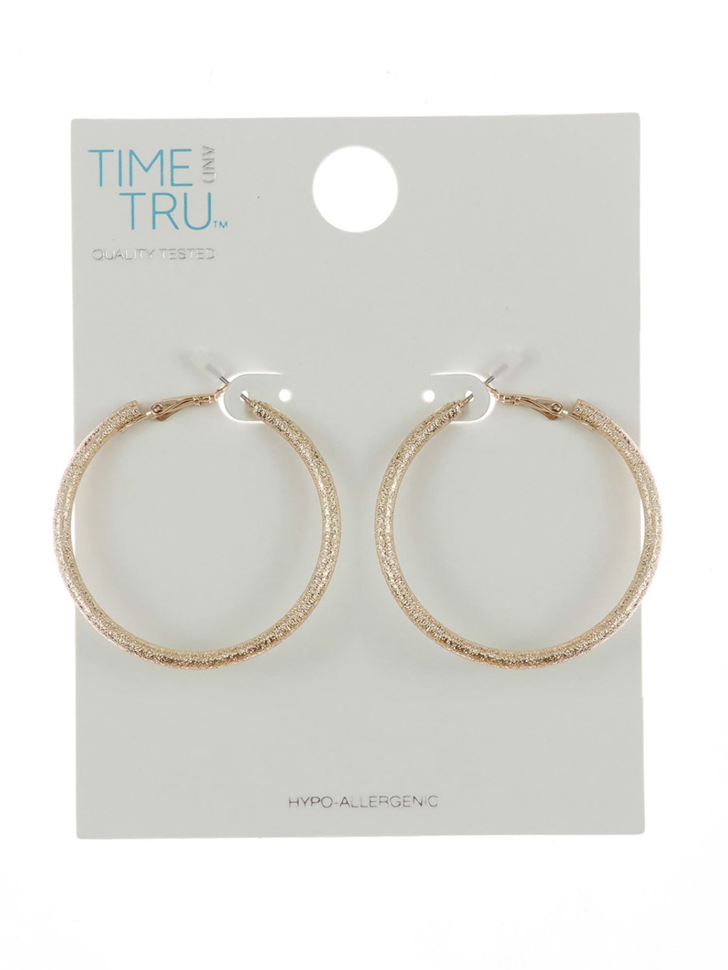 Time and Tru Woman's Textured Hoop Earring, Gold - Walmart.com