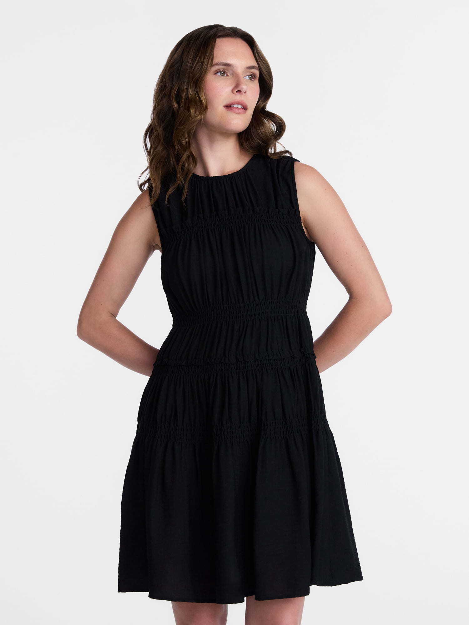 Time and Tru Women's Smocked Sleeveless Mini Dress, Sizes XS-XXXL ...