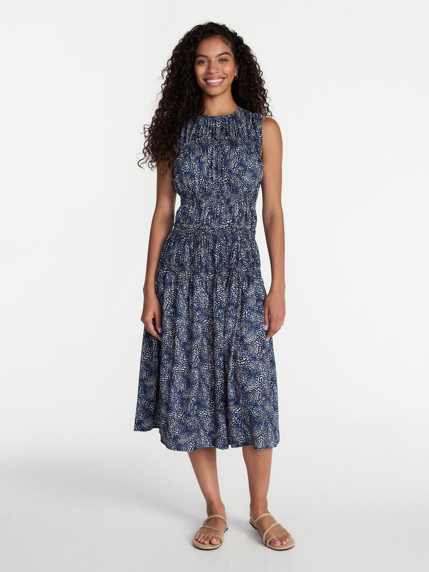 Time and Tru Women's Sleeveless Smocked Midi Dress, Sizes XS-XXXL ...