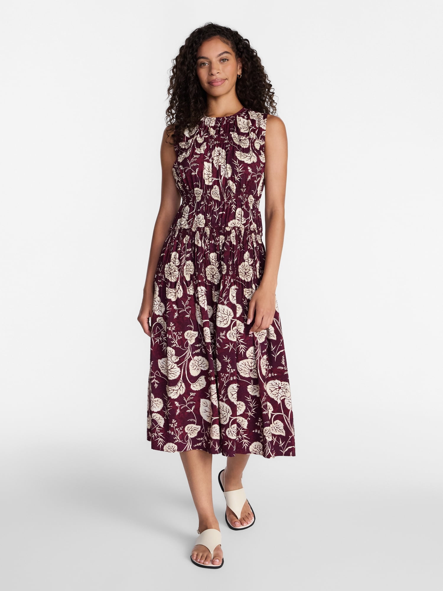 Time and Tru Women's Sleeveless Smocked Midi Dress, Sizes XS-XXXL ...
