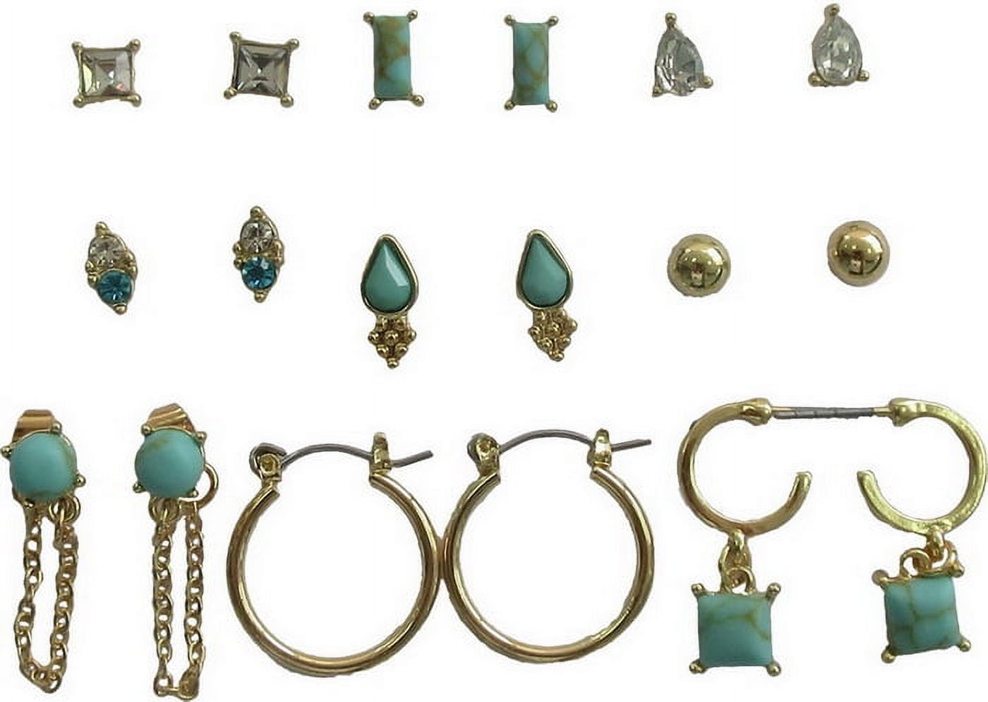 Time and Tru Women's 9 Pack Gold and Turq Stud and Hoop Earring Set ...