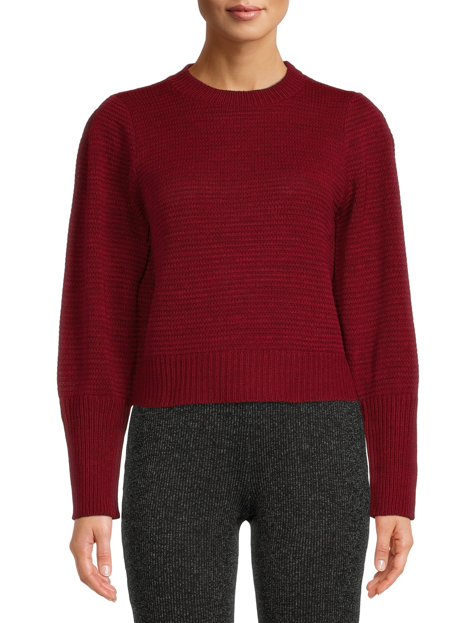 Time and Tru Women's Abbreviated Puff Sleeve Sweater - Walmart.com