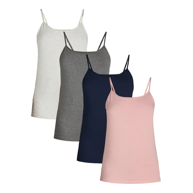 Time & Tru Women's Adjustable Strap Cami Tank Tops, 5-Pack, Comfortable ...