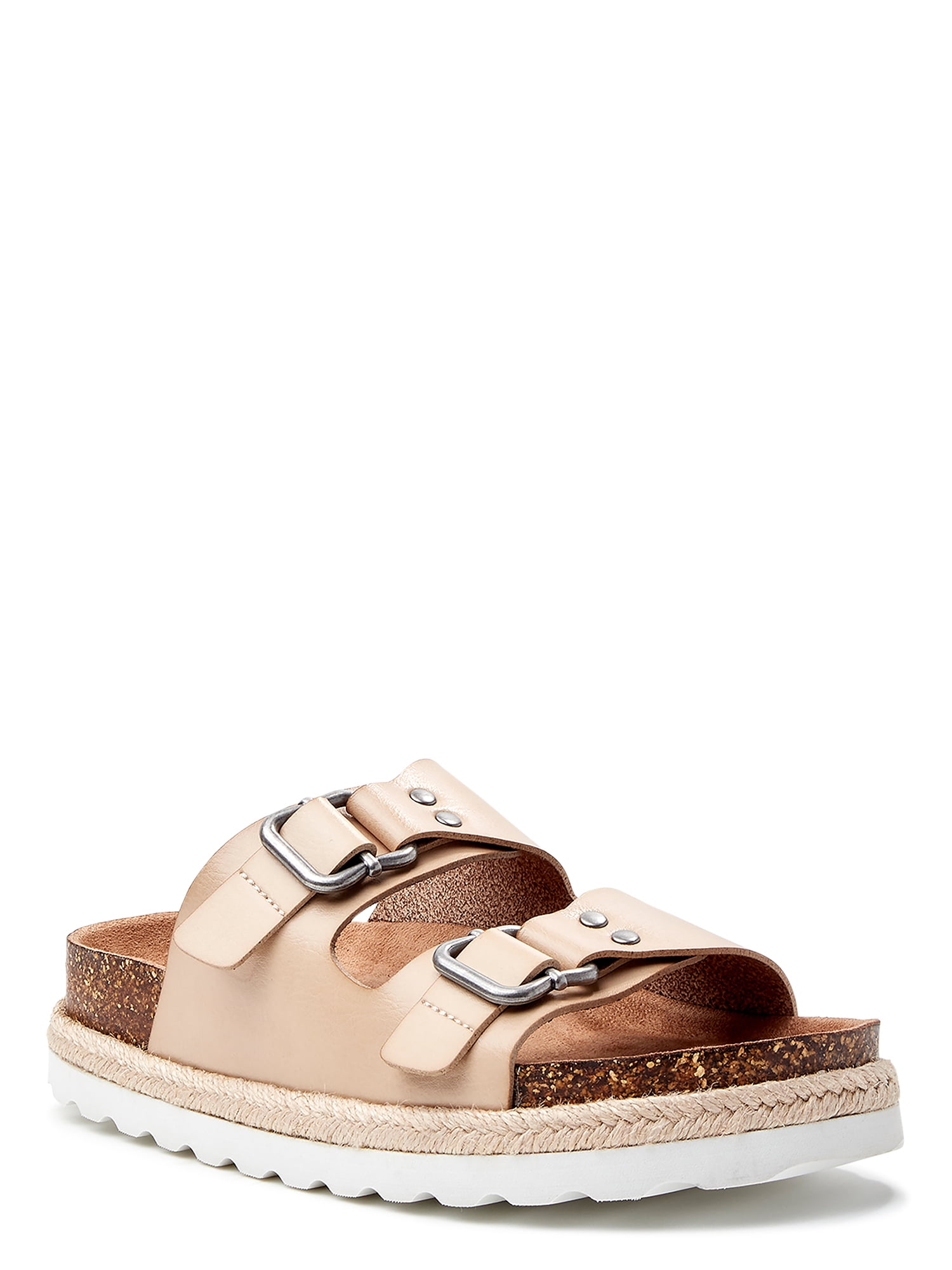 Time and Tru Women's Footbed Sandals, Adjustable Buckles, Comfort Cork ...