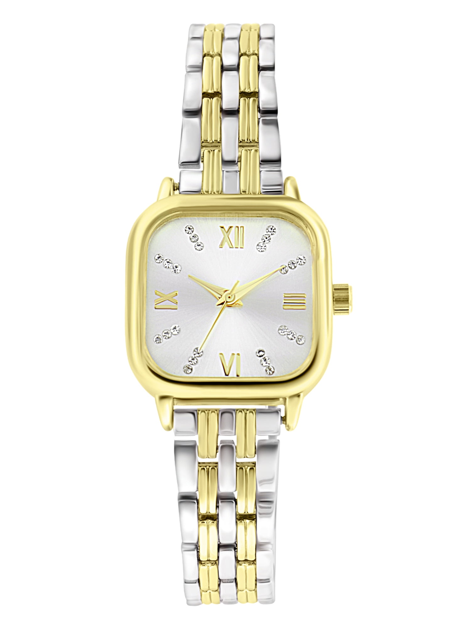 Time and Tru Women's Silver Two-Tone Square Face Analogue Watch with ...