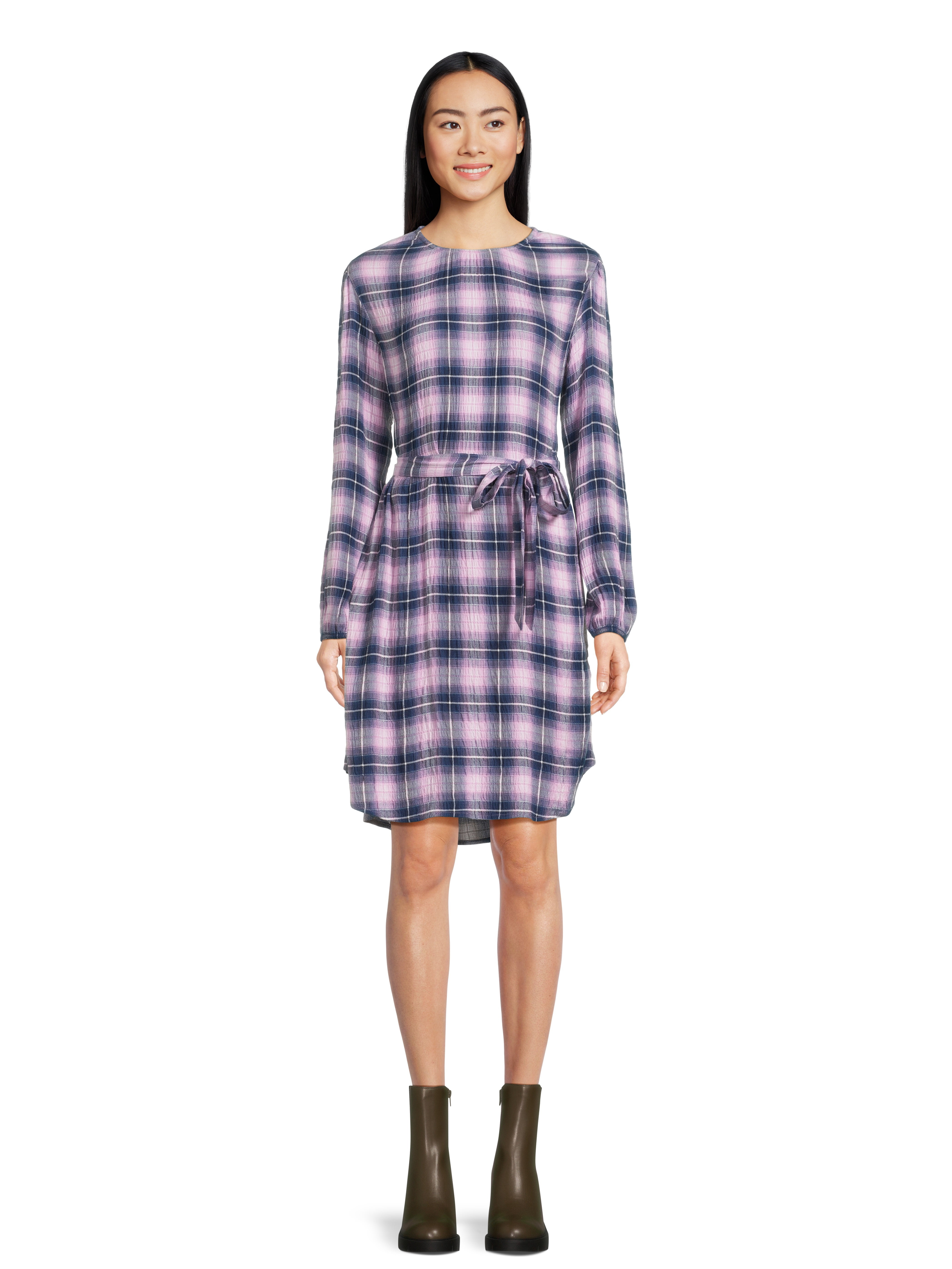 Time and Tru Women's Belted Mini Dress with Long Sleeves, Sizes XS-XXXL ...