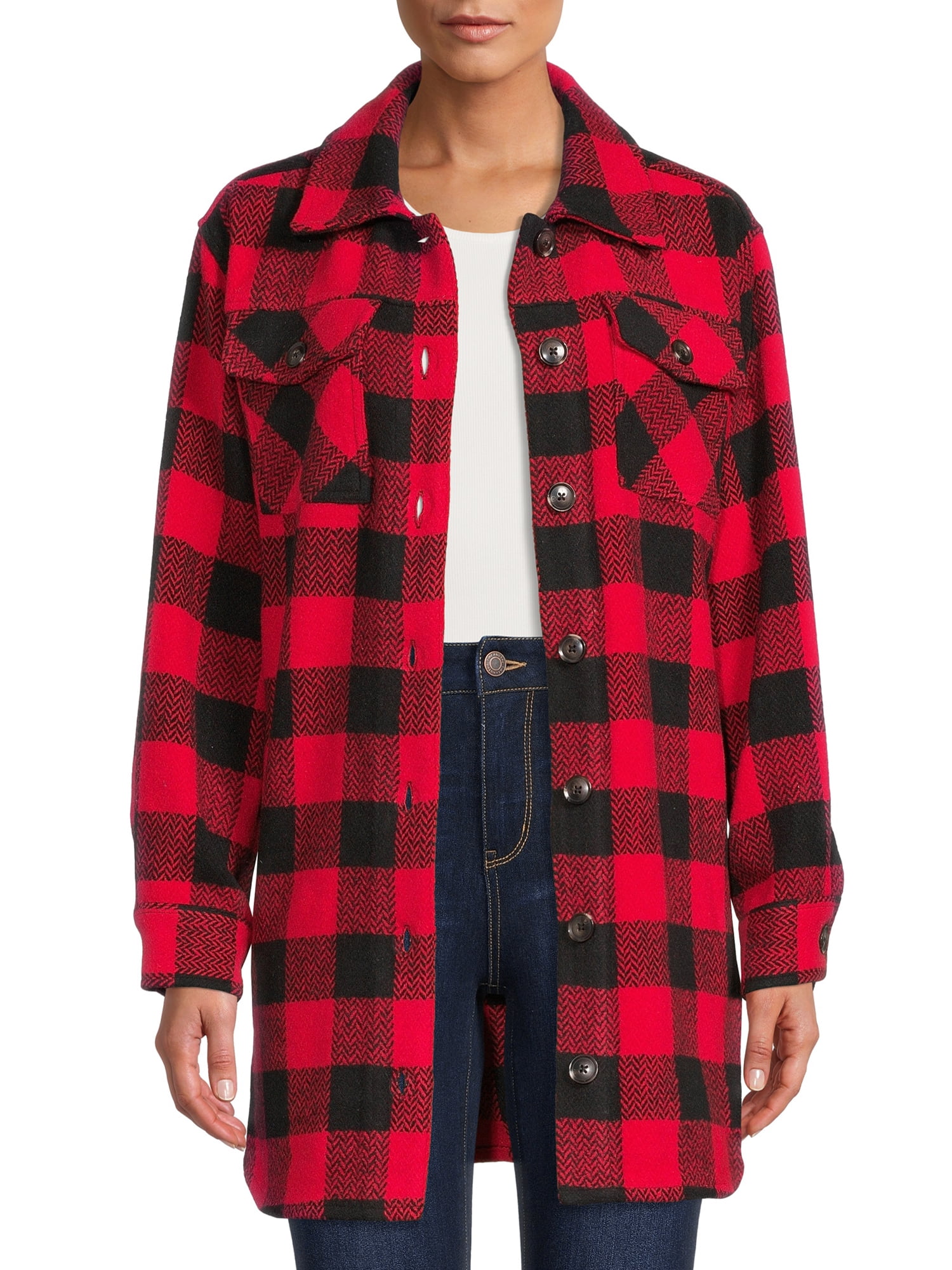 Time and Tru Women’s Belted Shacket Coat - Walmart.com