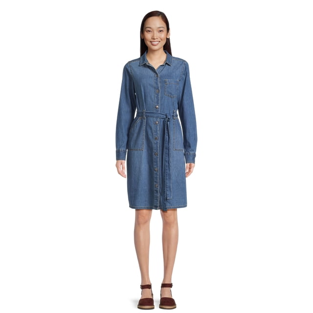 Time and Tru Women's Belted Utility Dress with Long Sleeves - Walmart.com