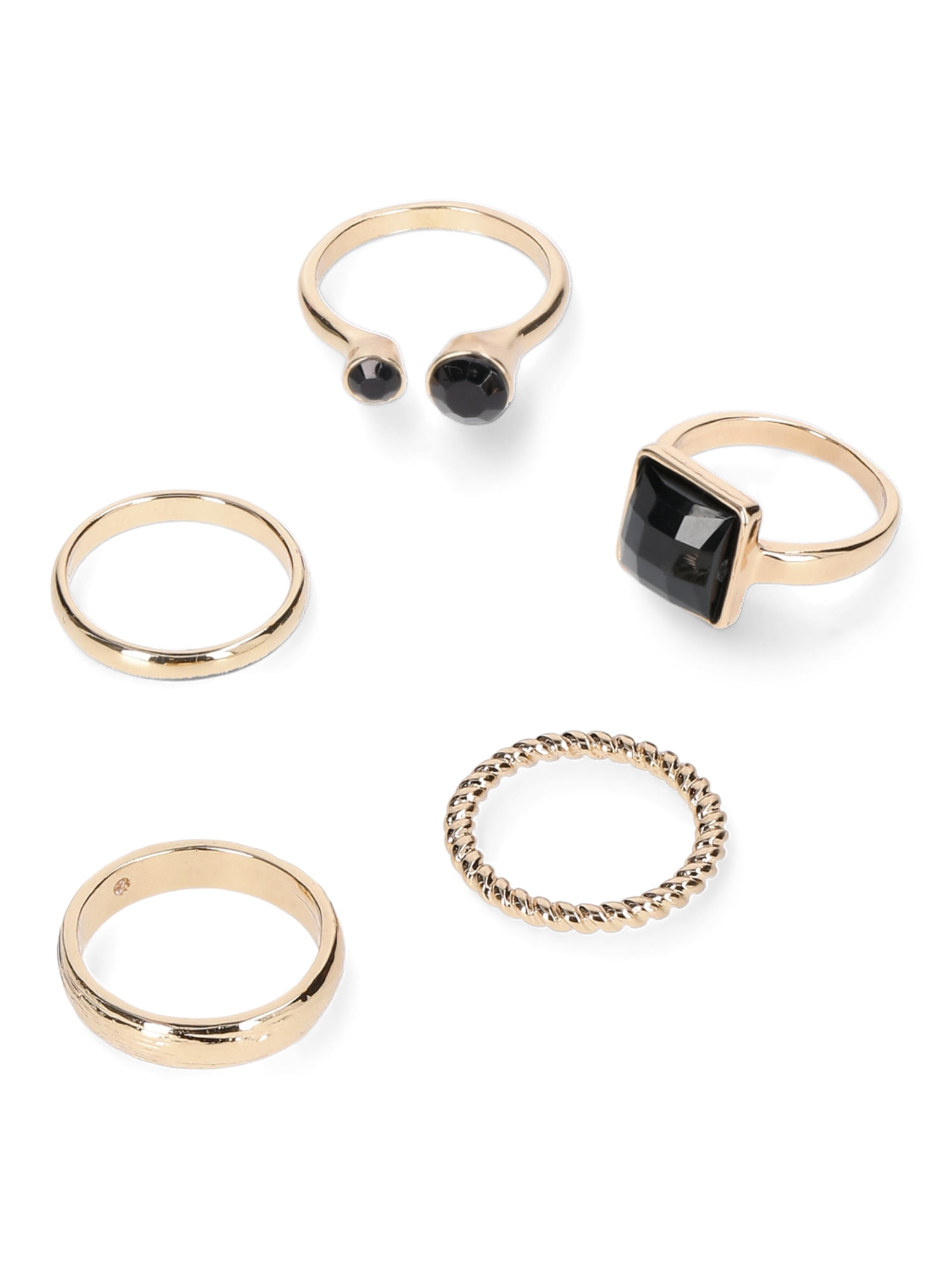 Time and Tru Women's Black and Gold-Tone Metal Ring Set, 5-Piece ...