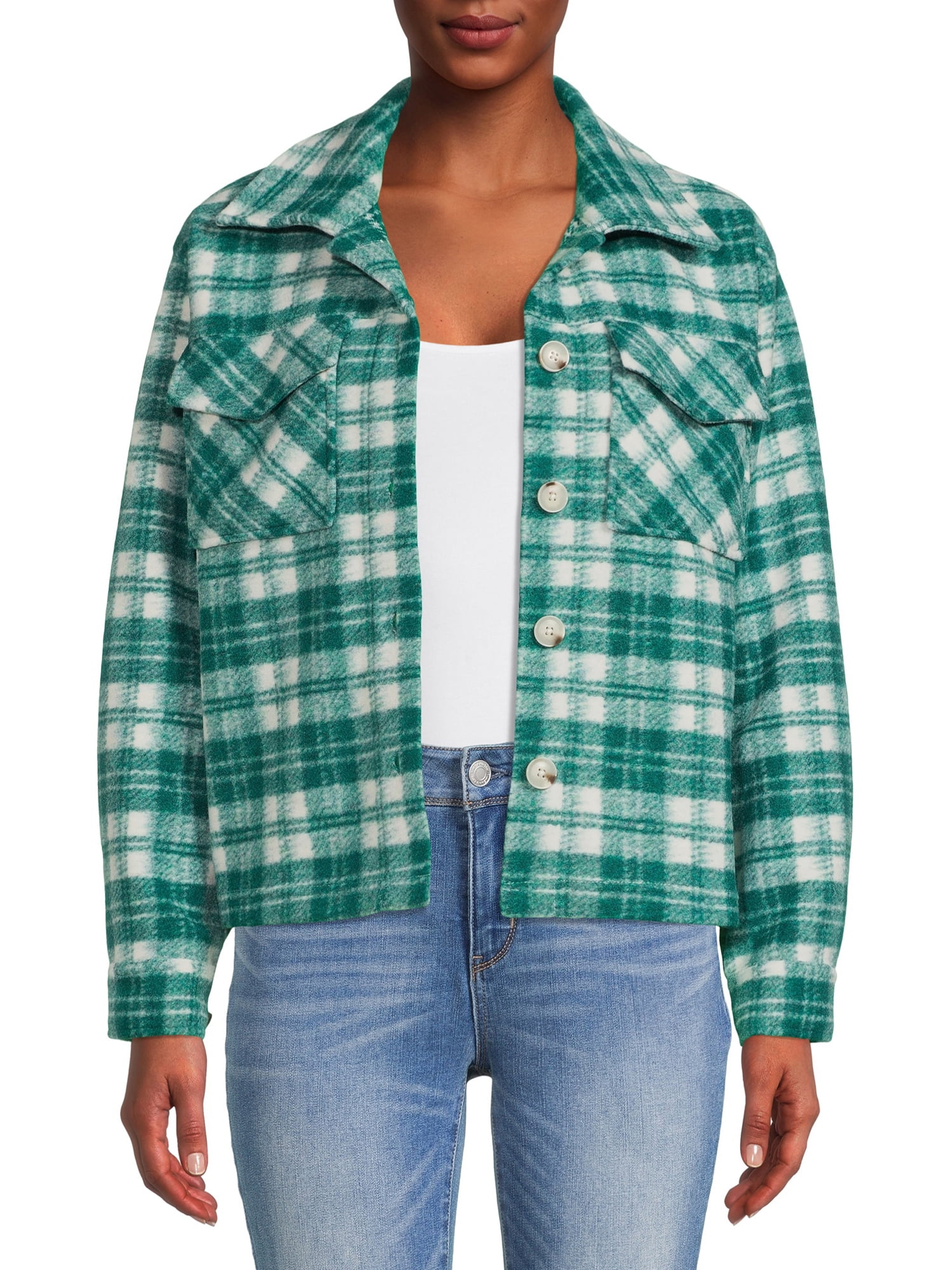 Time and Tru Women's Brushed Fleece Cropped Shacket, Sizes XS-XXXL ...