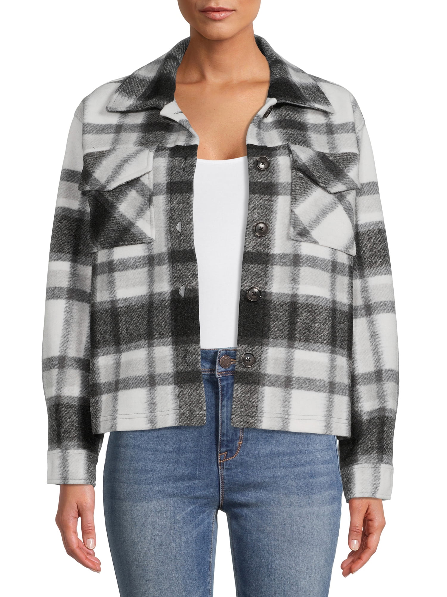 Time and Tru women's Brushed Fleece Cropped Shacket Cozy Style ...