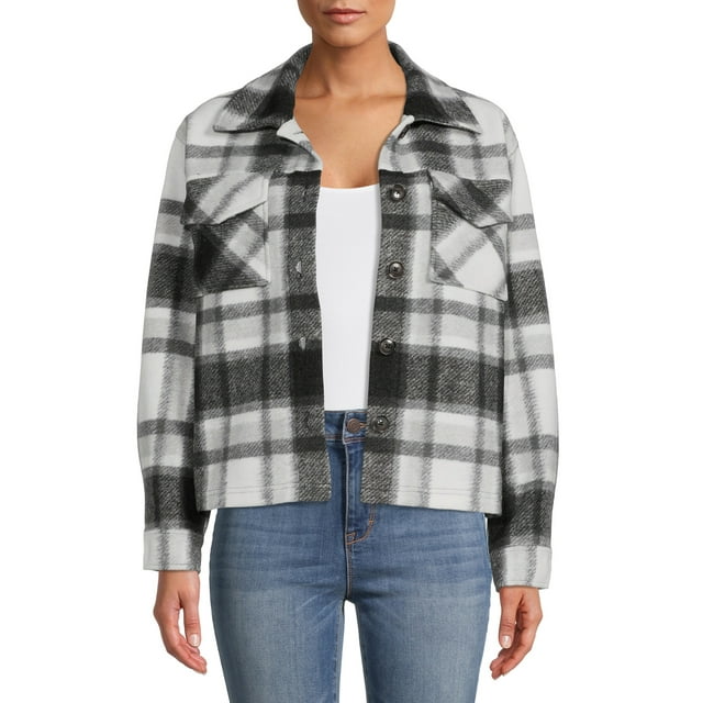 Time and Tru Women's Brushed Fleece Cropped Shacket, Sizes XS-XXXL ...