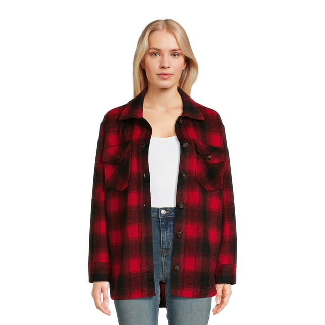Time and Tru Women's Brushed Twill Plaid Shacket, Sizes XS -XXXL ...