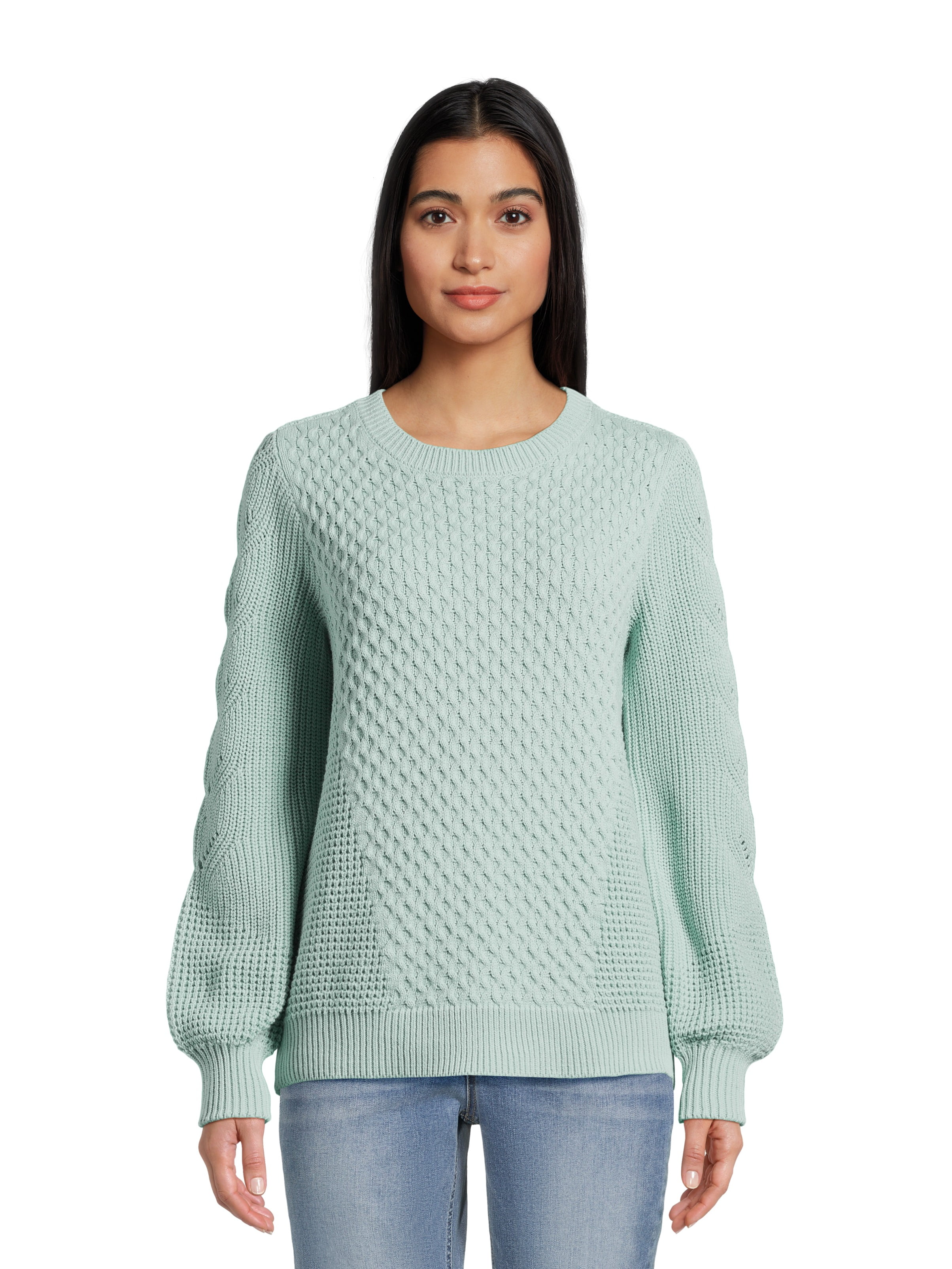 Time and Tru Women’s Bubble Stitch Pullover Sweater, Midweight, Sizes ...