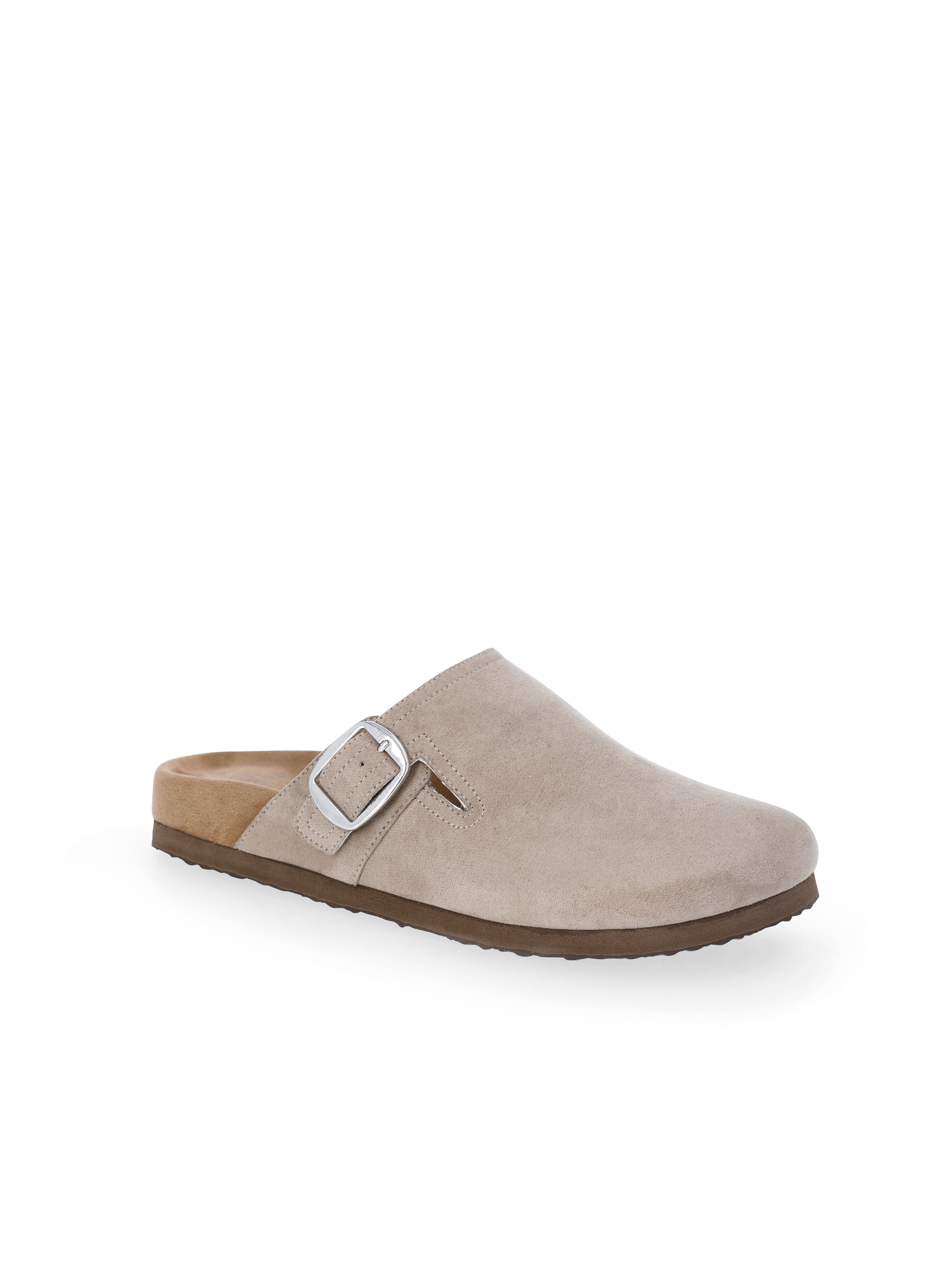 Time and Tru Women's Faux Suede Buckle Clogs Slip-On Flats for Casual ...