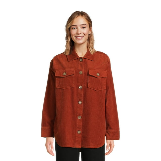 Time and Tru Women's Button Down Corduroy Shacket with Pockets, Sizes ...