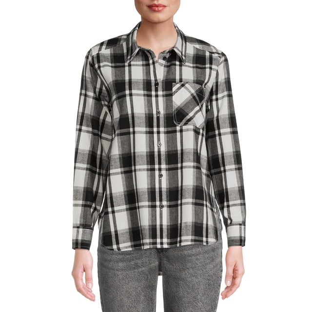 Time and Tru Women's Button Down Flannel Shirt with Long Sleeves, Sizes ...