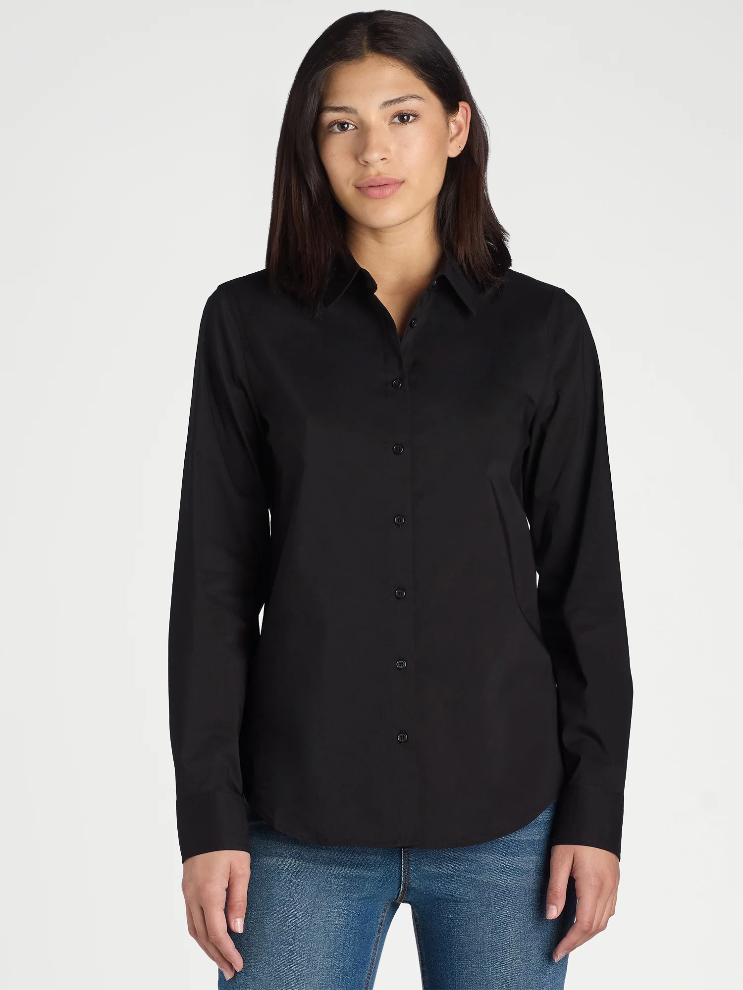 Time and Tru Women's Button Down Shirt with Long Sleeves, Classic ...