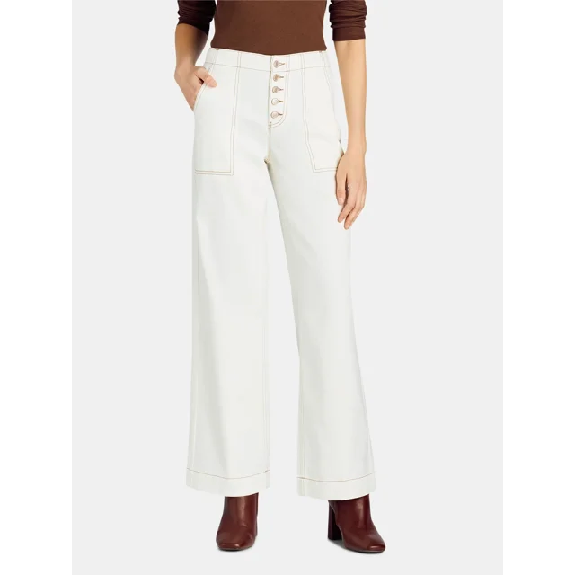 Time and Tru Women's High Rise Button Fly Wide Leg Jeans, Sizes 2-20 ...