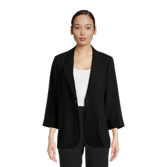Time and Tru Women’s Button Front Blazer with Patch Pockets, Sizes S ...