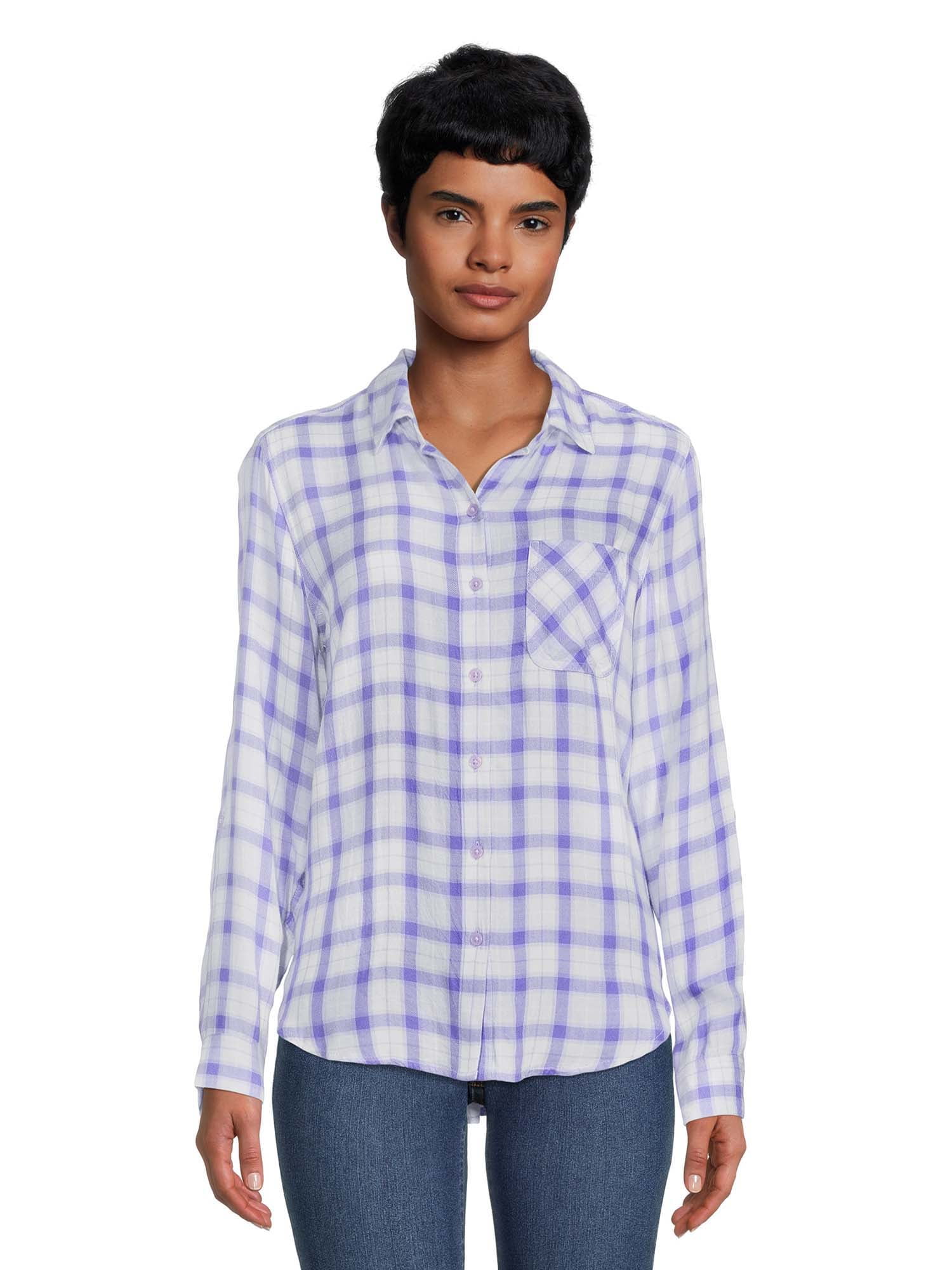 Time and Tru Soft Button Front Shirt Relaxed Fit Curved Shirttail Hem ...