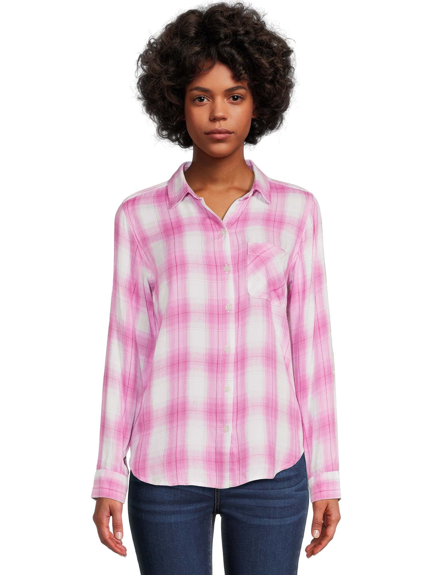 Time and Tru Women's Relaxed Button-Front Soft Shirt, Long Sleeves, 100 ...