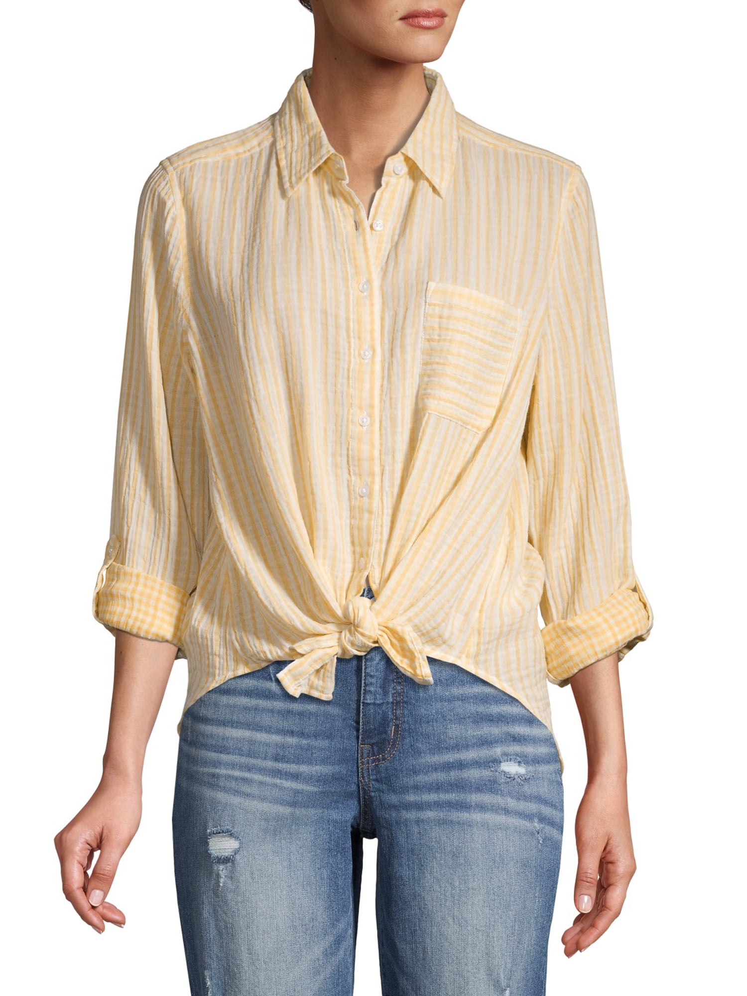 Time and Tru Women's Button Front Top - Walmart.com