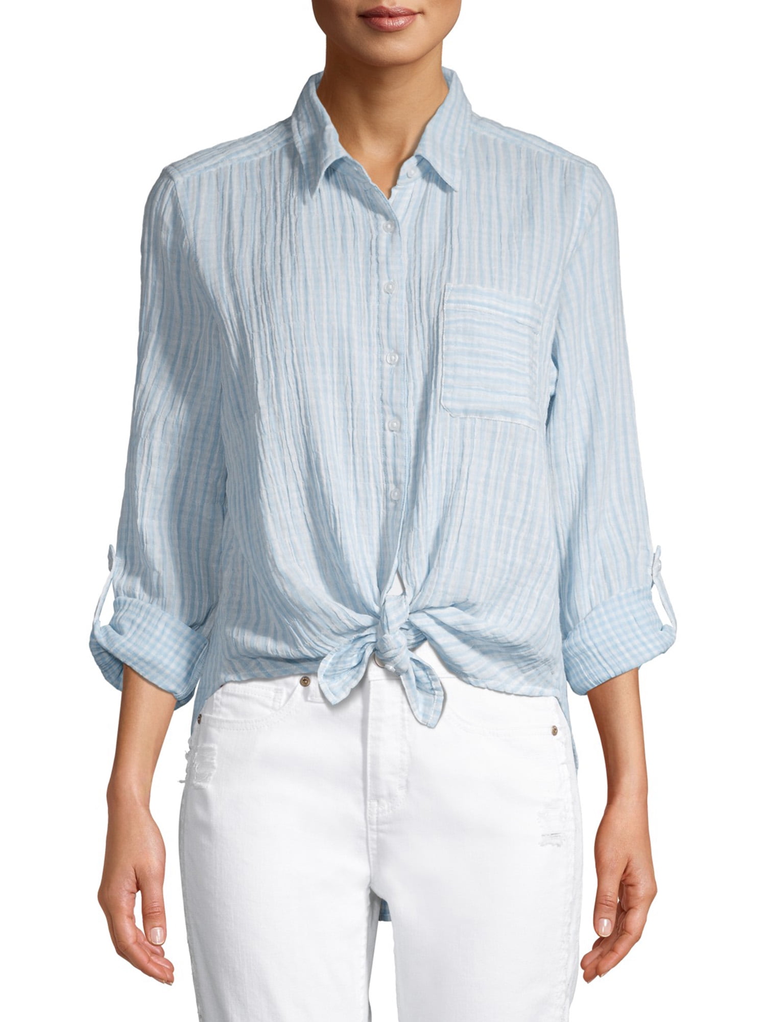 Time and Tru Women's Button Front Top - Walmart.com