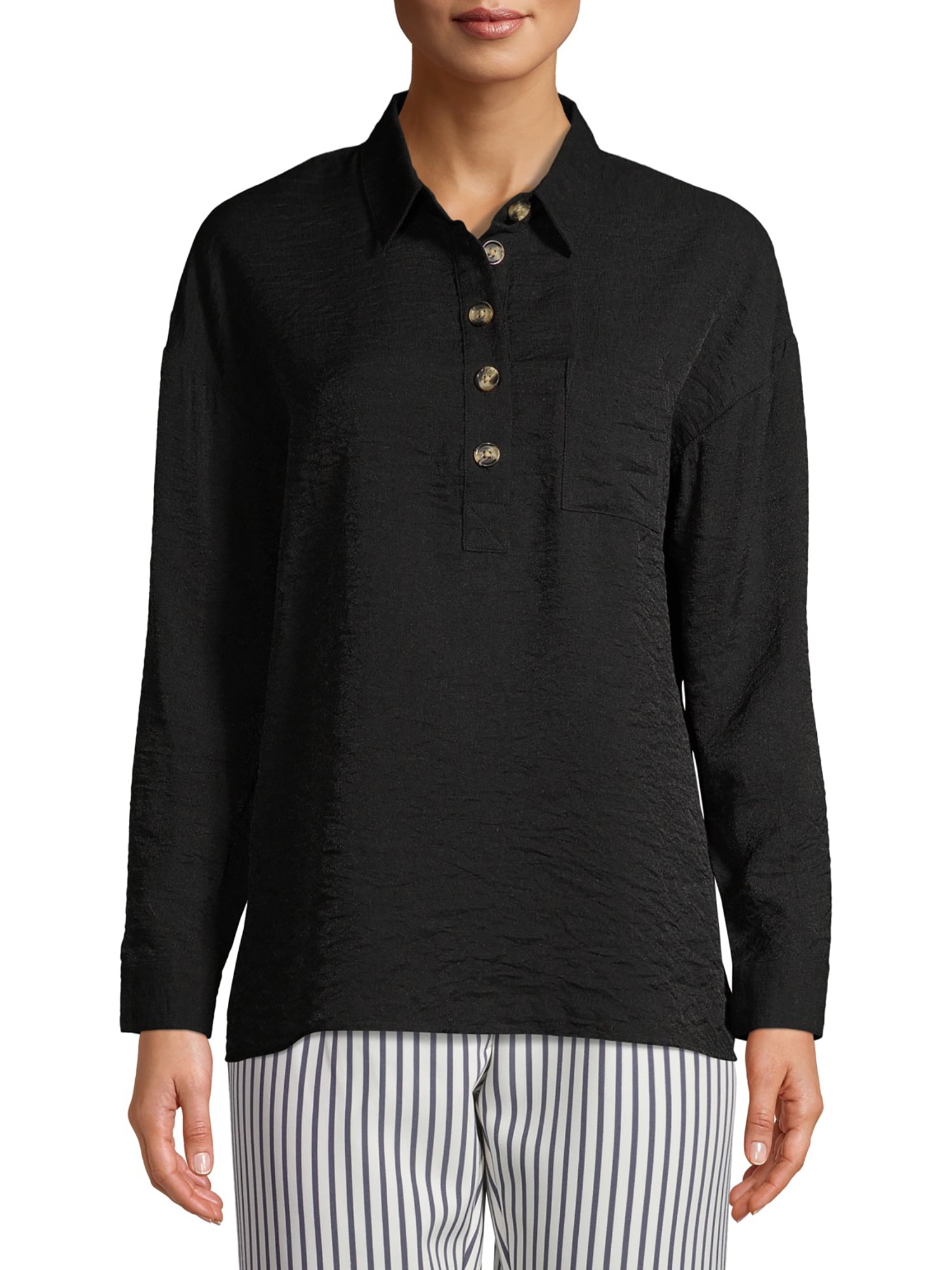 Time and Tru Women's Button Front Tunic - Walmart.com