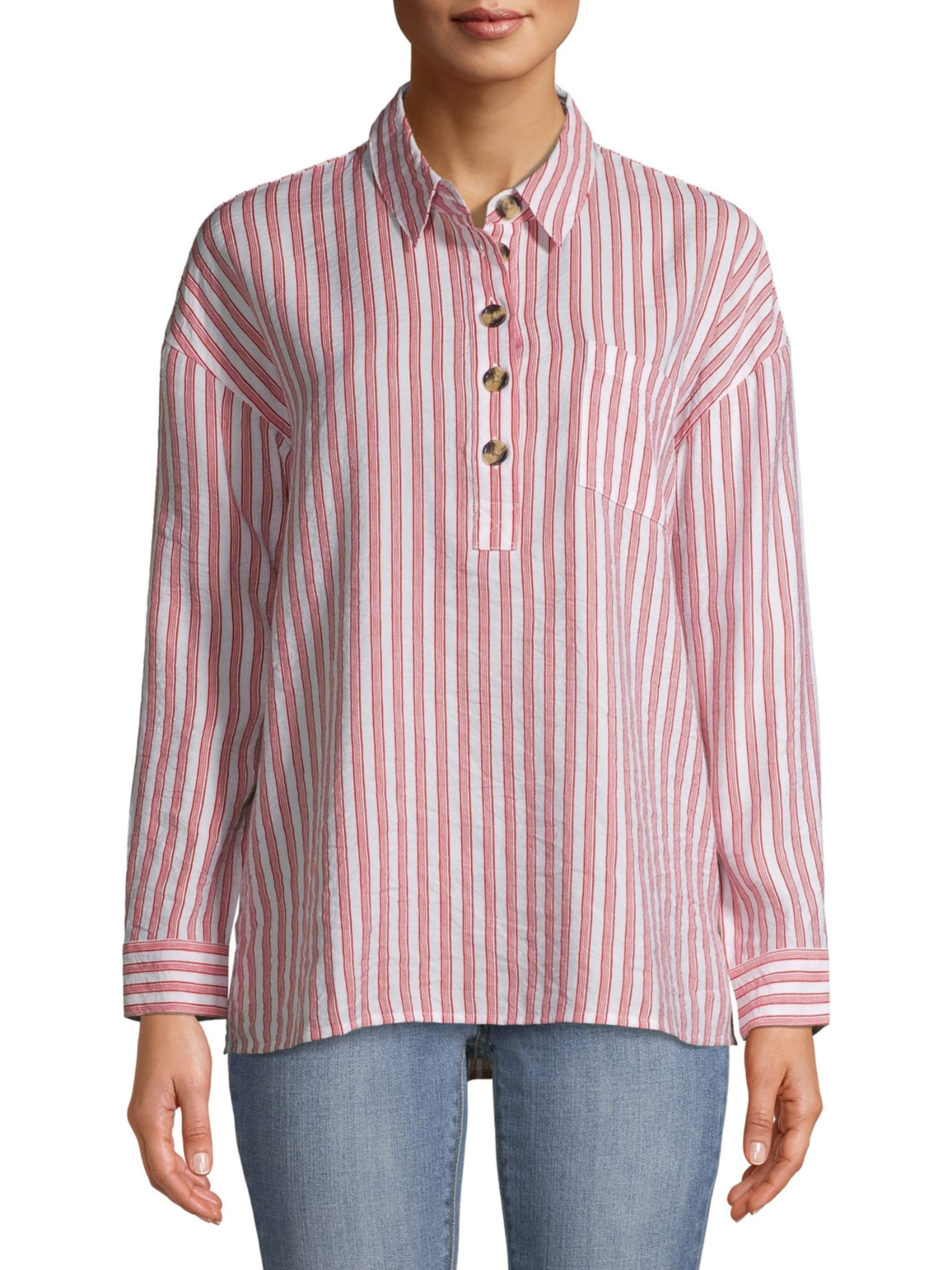 Time and Tru Women's Button Front Tunic - Walmart.com