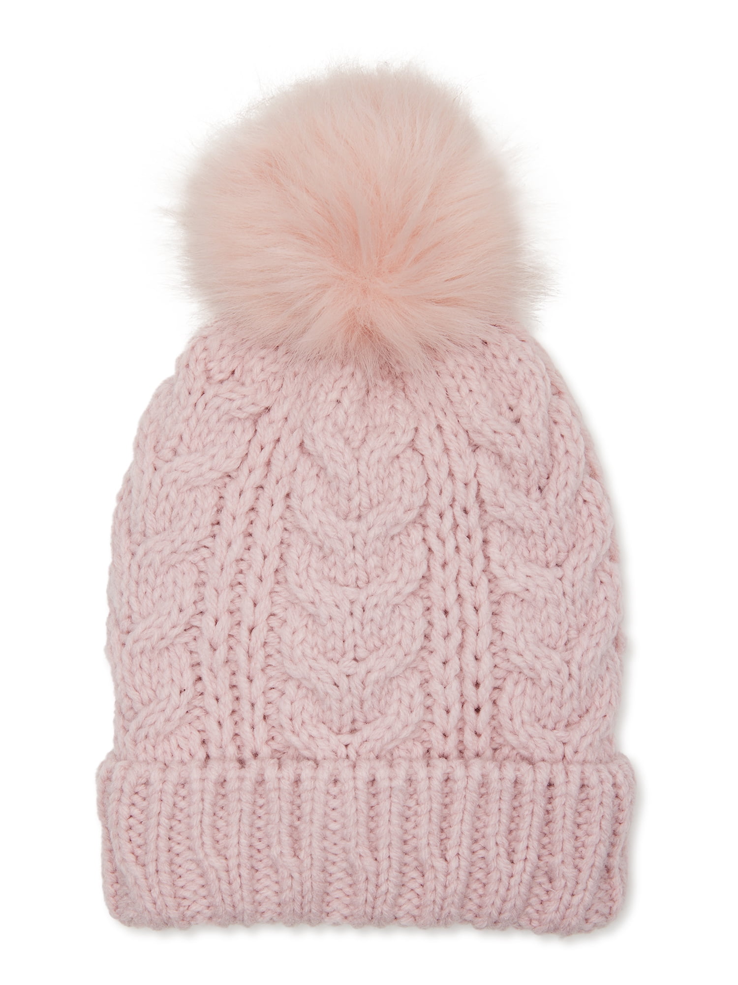 Time and Tru Women’s Cable Knit Lined Beanie Hat with Pom Pom - Walmart.com