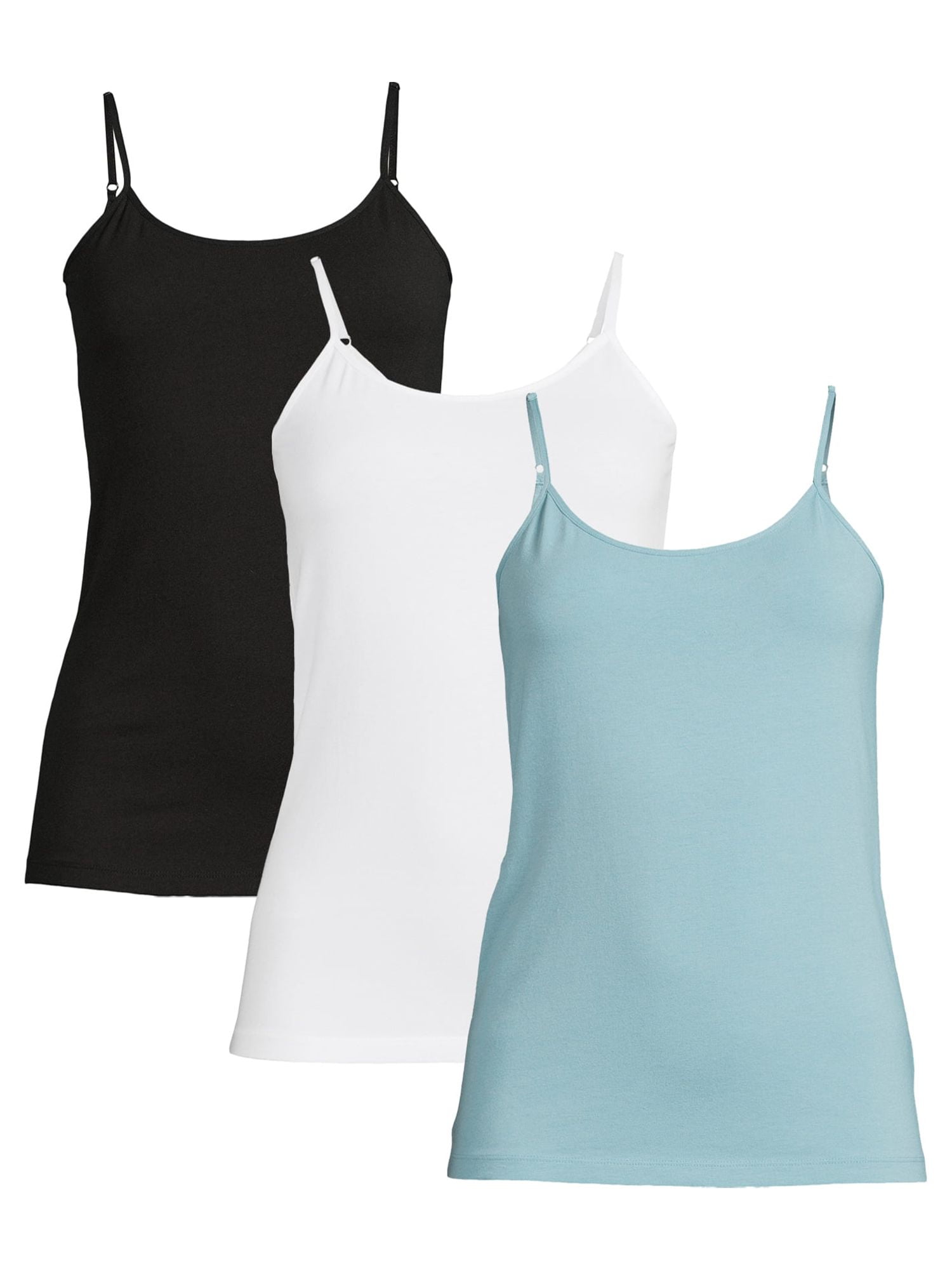 Time & Tru Women's Adjustable Cami Tank Top 3-Pack, Cotton Blend ...