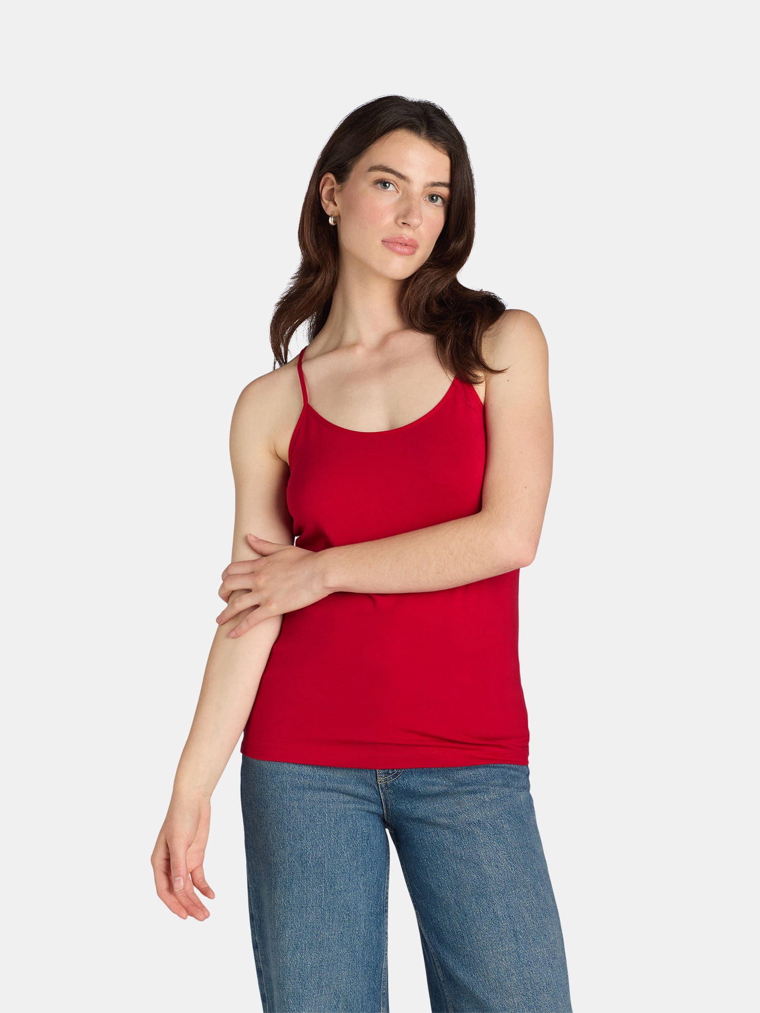 Time and Tru Women's Cami Tank Top with Adjustable Straps, Soft Stretch ...