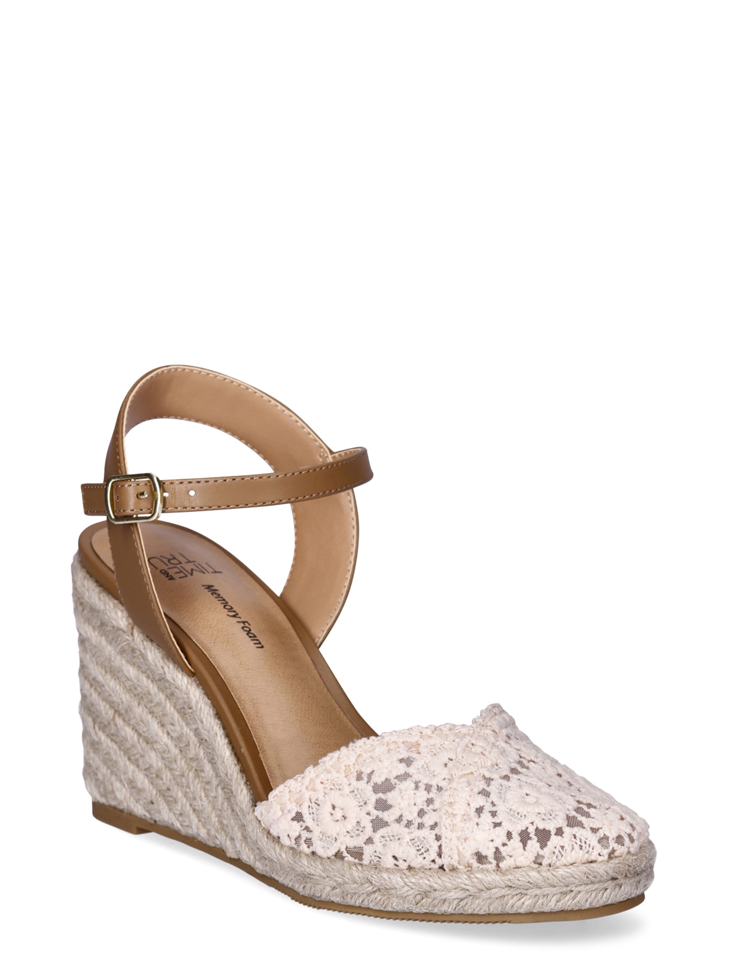 Time and Tru Women's Casual Eyelet Espadrille Wedges with Ankle Strap ...
