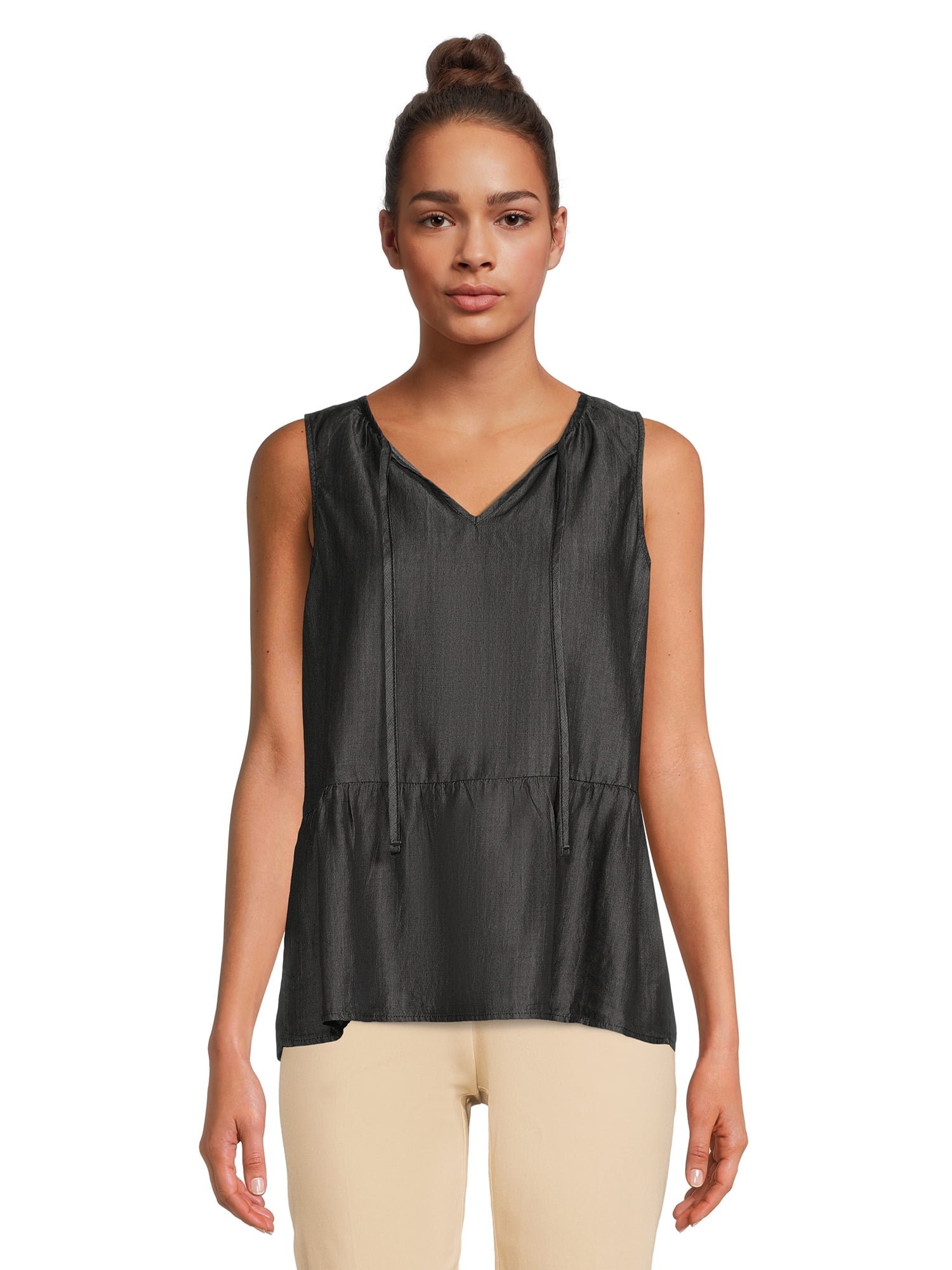 Time and Tru Women's Chambray Peplum Tank Top - Walmart.com