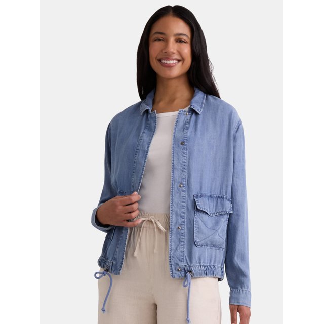 Time and Tru Women's Chambray Utility Jacket, Sizes XS-XXXL - Walmart.com