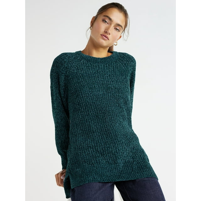 Time and Tru Women's Chenille Crew Neck Tunic Sweater, Midweight, Sizes ...