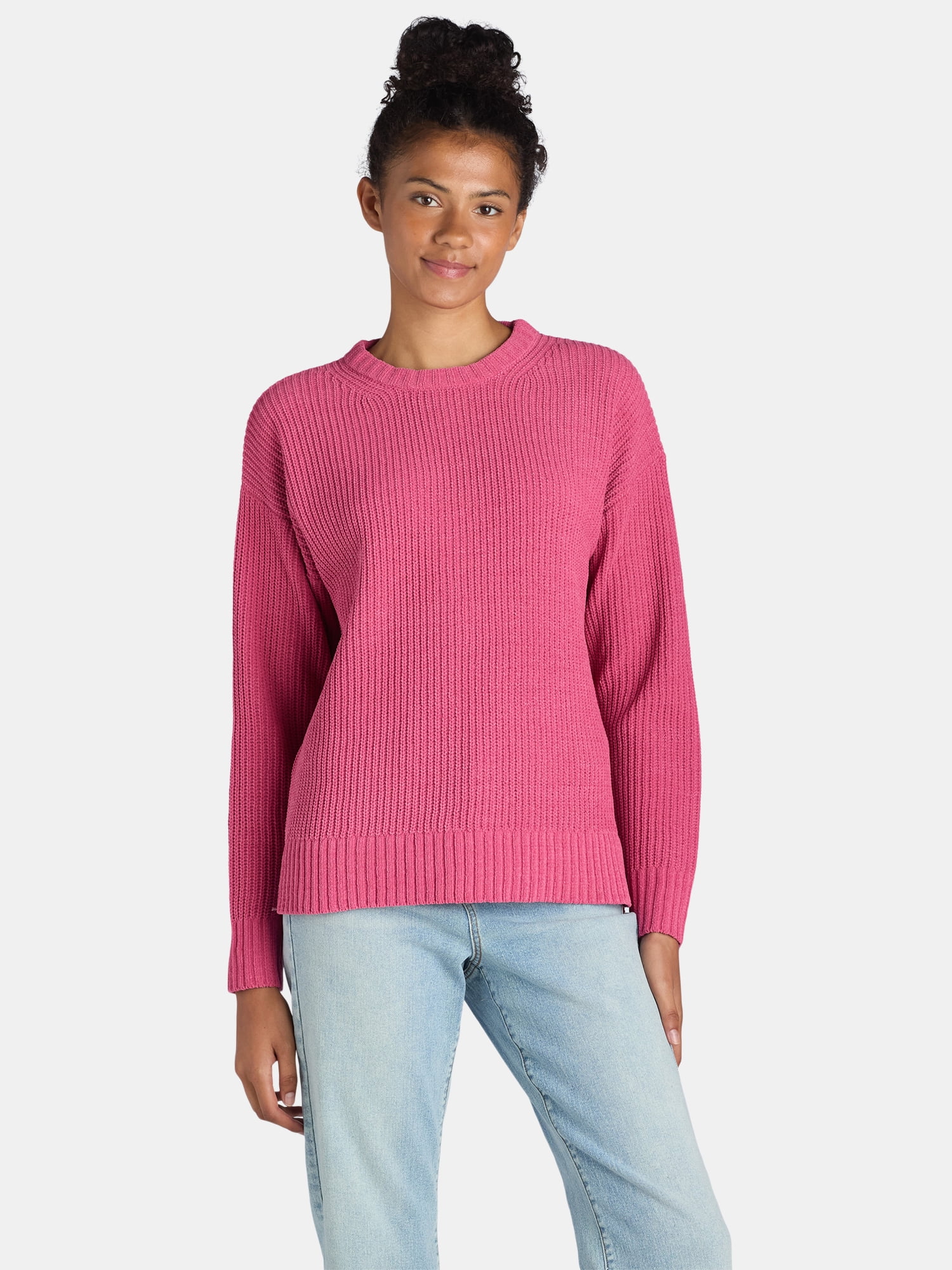 Time and Tru Women's Chenille Pullover Sweater with Long Sleeves, Sizes ...