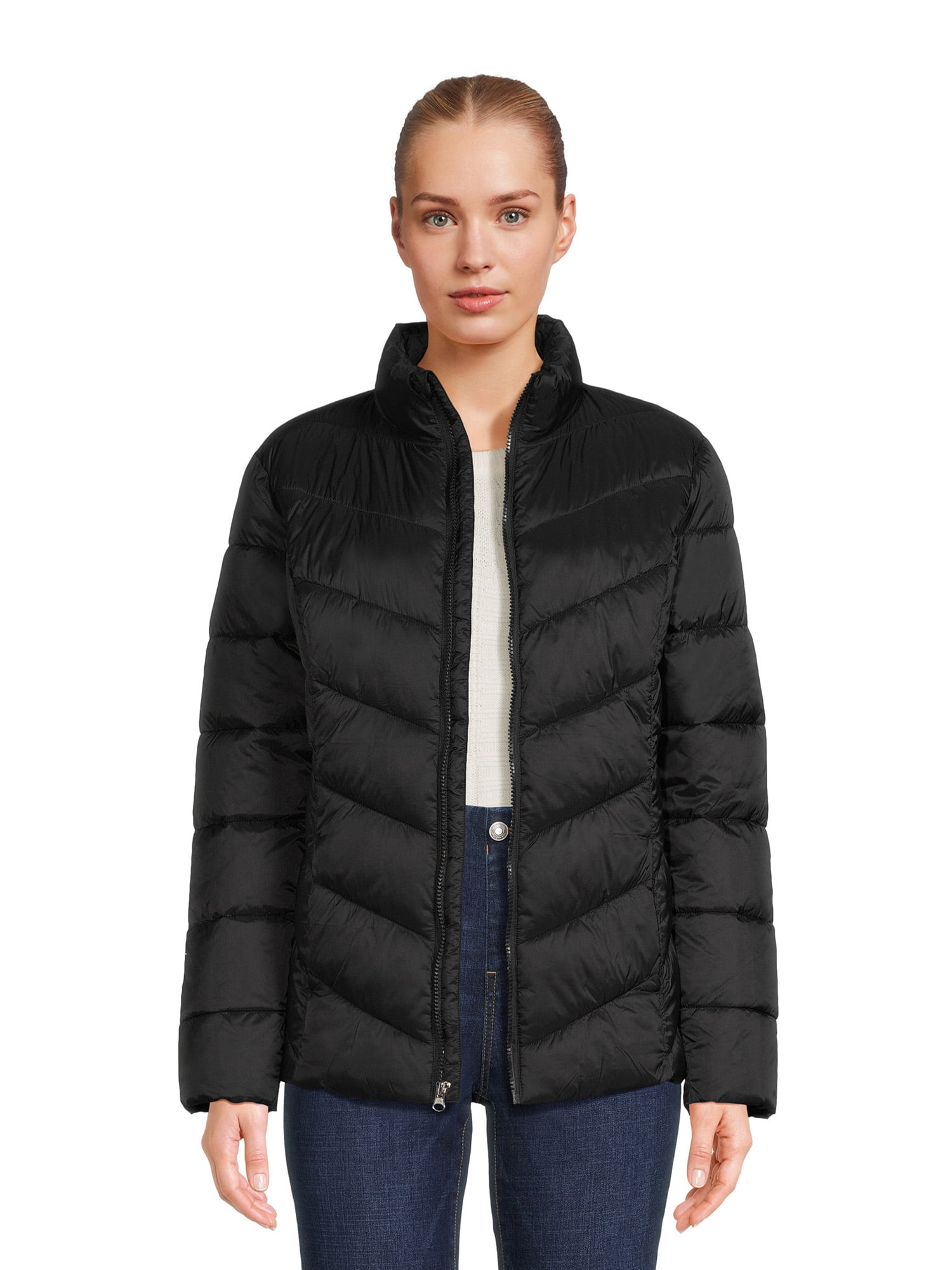 Time and Tru Women's Chevron Puffer Jacket, Sizes XS-3X - Walmart.com