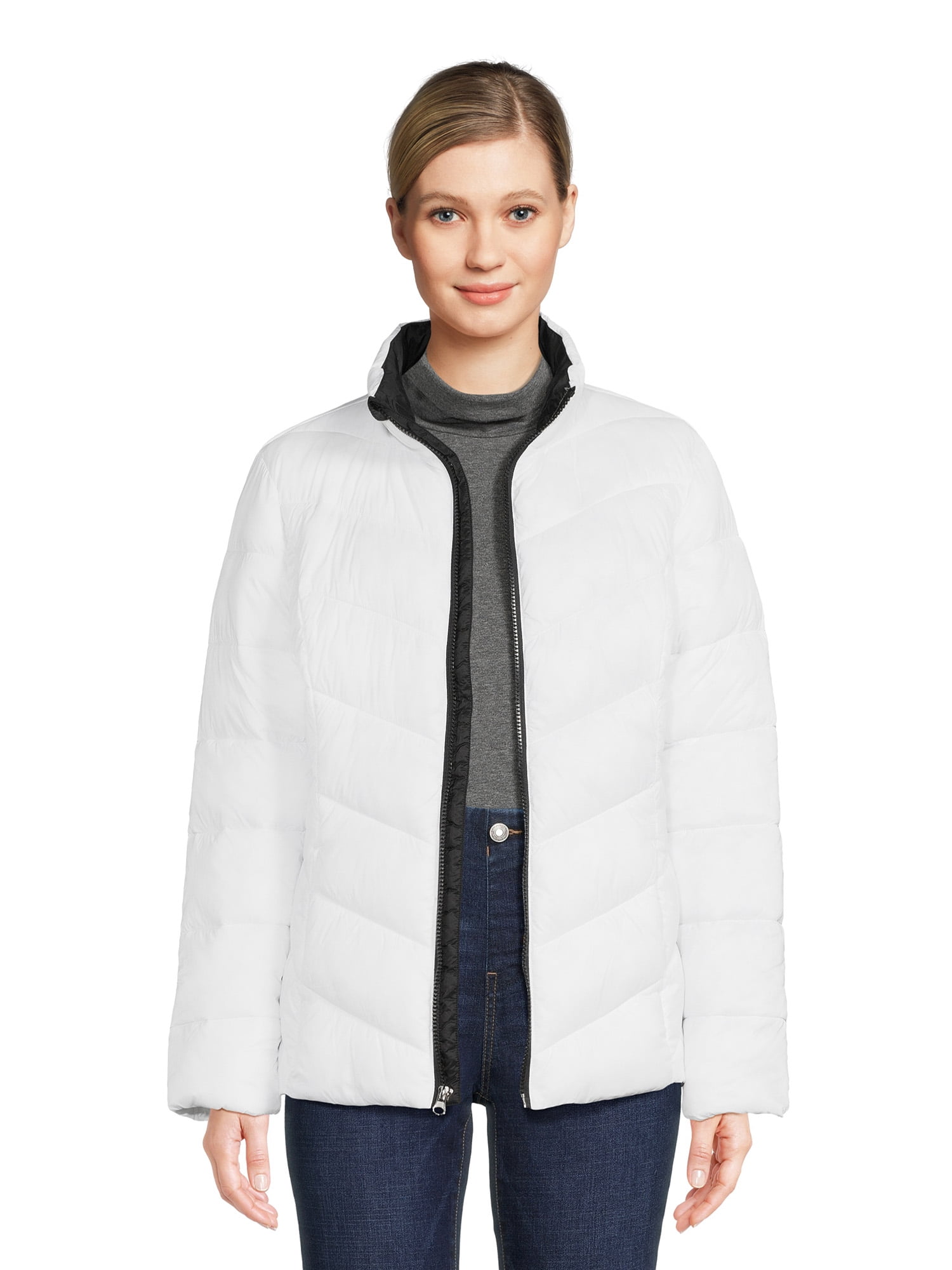 Time and Tru Women's Chevron Puffer Jacket - Walmart.com