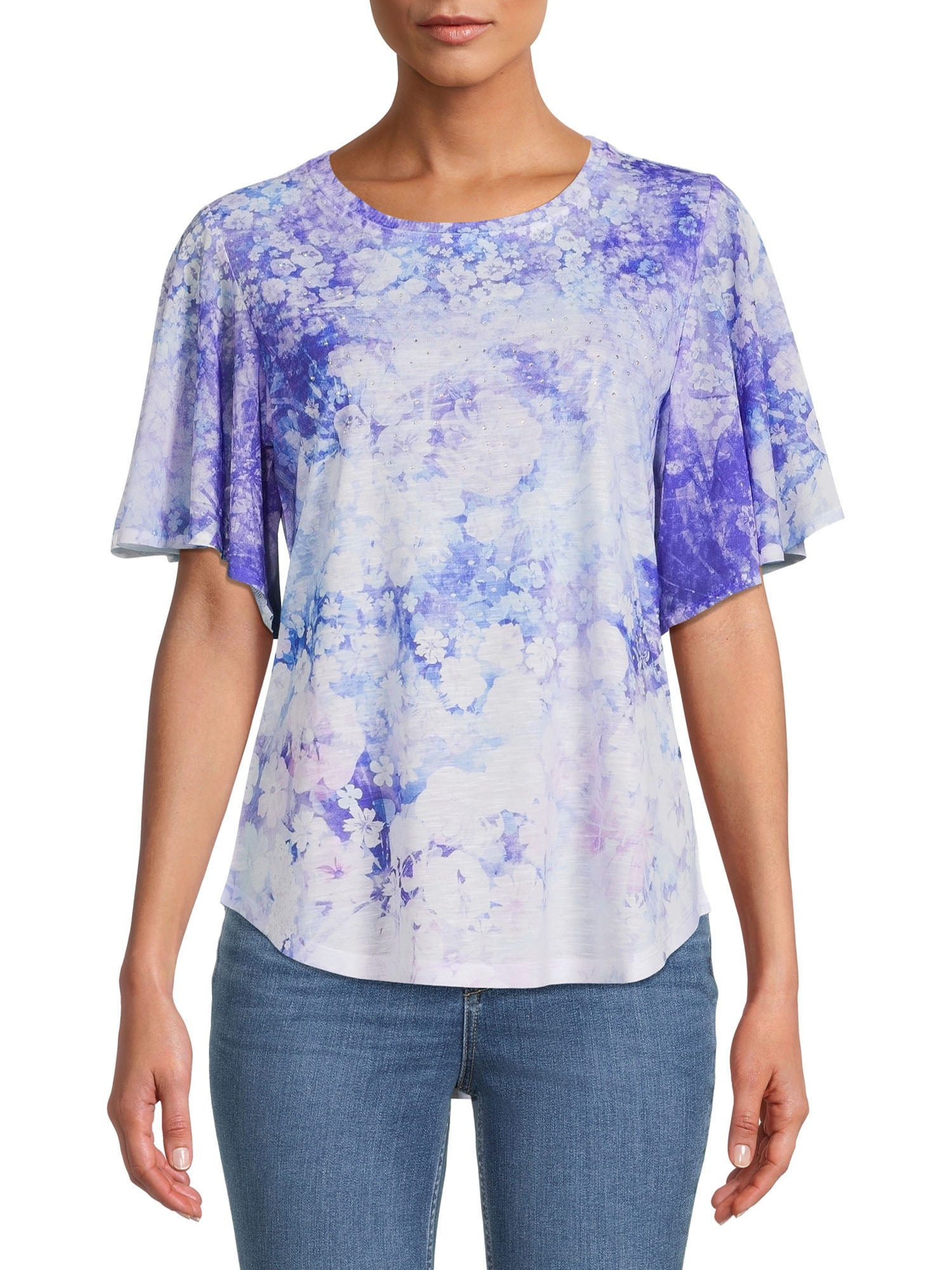 Time and Tru Women's Chiffon Bell Sleeve Sublimation Top - Walmart.com