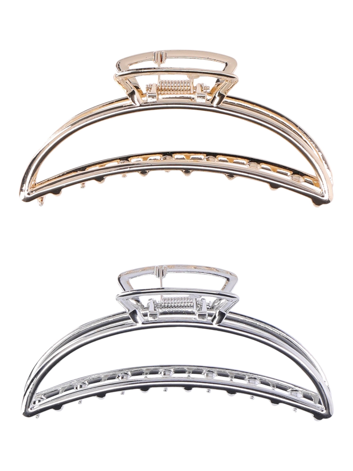 Time and Tru Women’s Claw Hair Clips 2-Pack Half-Moon Design Silver and ...