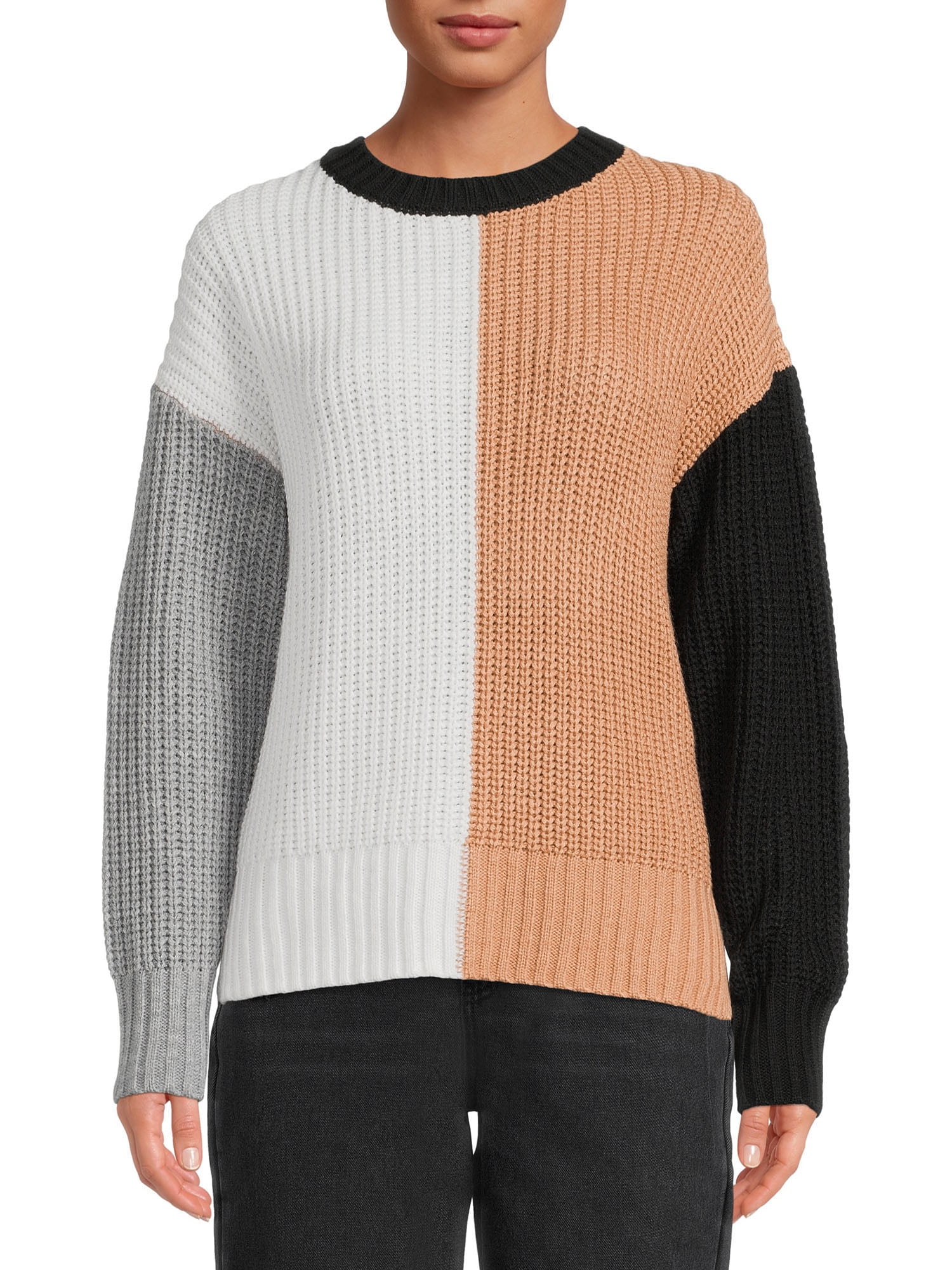 Time and Tru Women's Colorblock Sweater - Walmart.com