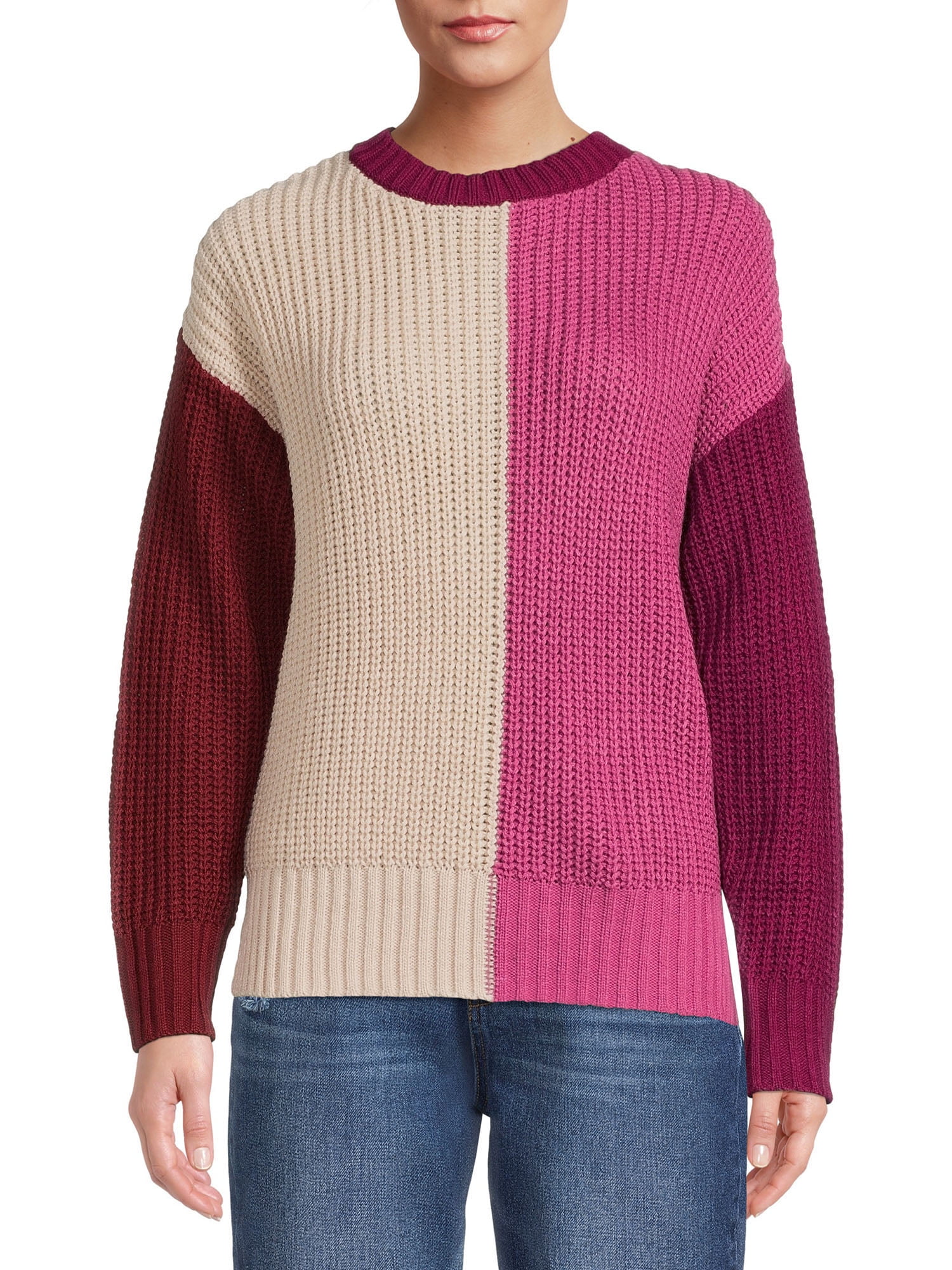 Time and Tru Women's Colorblock Sweater - Walmart.com