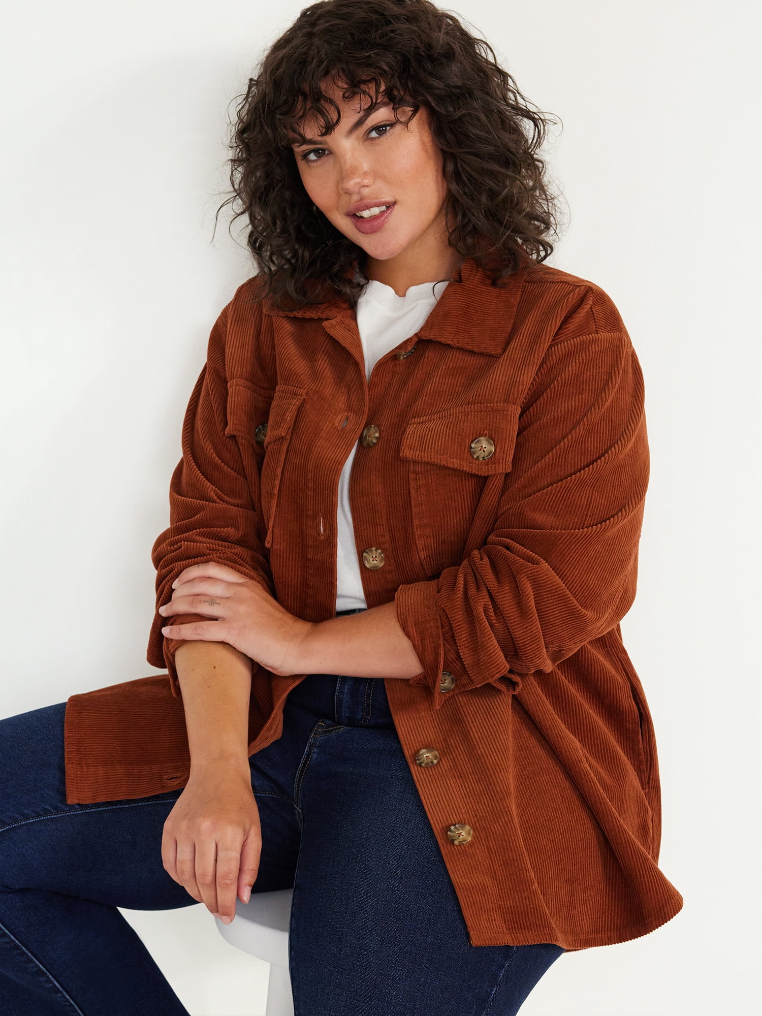 Time and Tru Women's Corduroy Button Down Shacket - Walmart.com