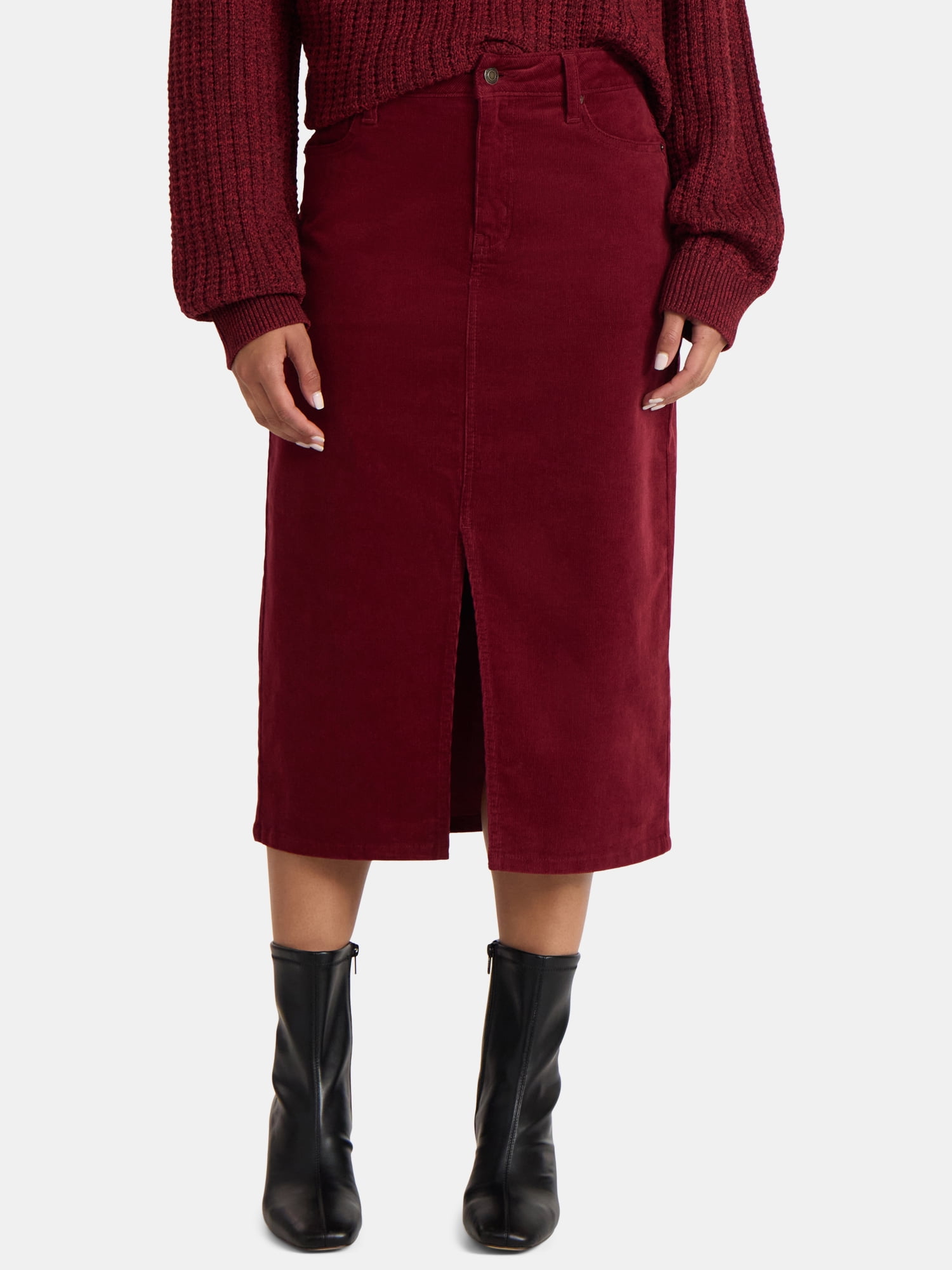 Time and Tru Women's Corduroy Midi Skirt with Front Slit, Sizes 0-20 - Walmart.com