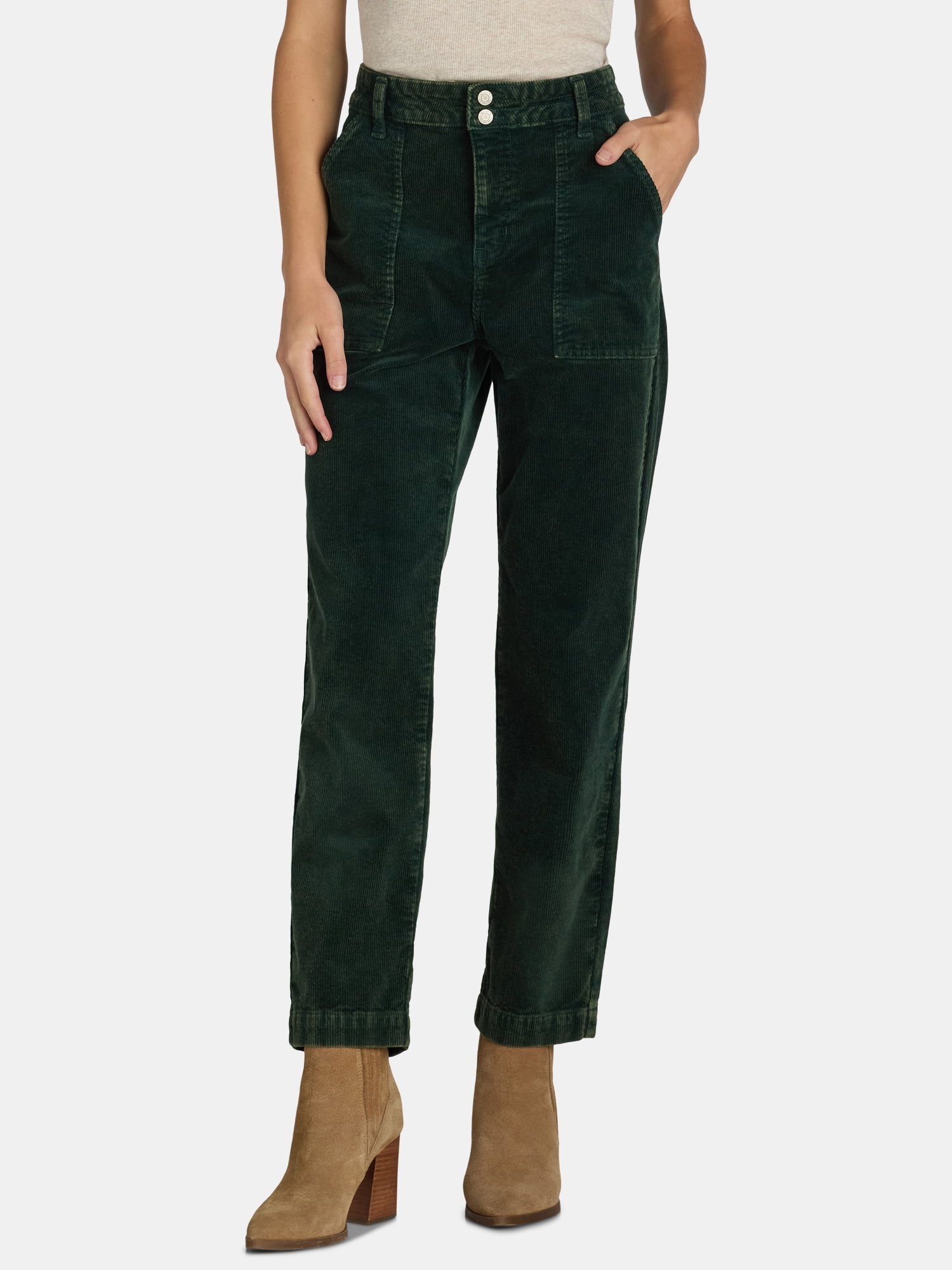 Time and Tru Women's Corduroy Mid Rise Utility Pants, 28" Inseam, Sizes ...