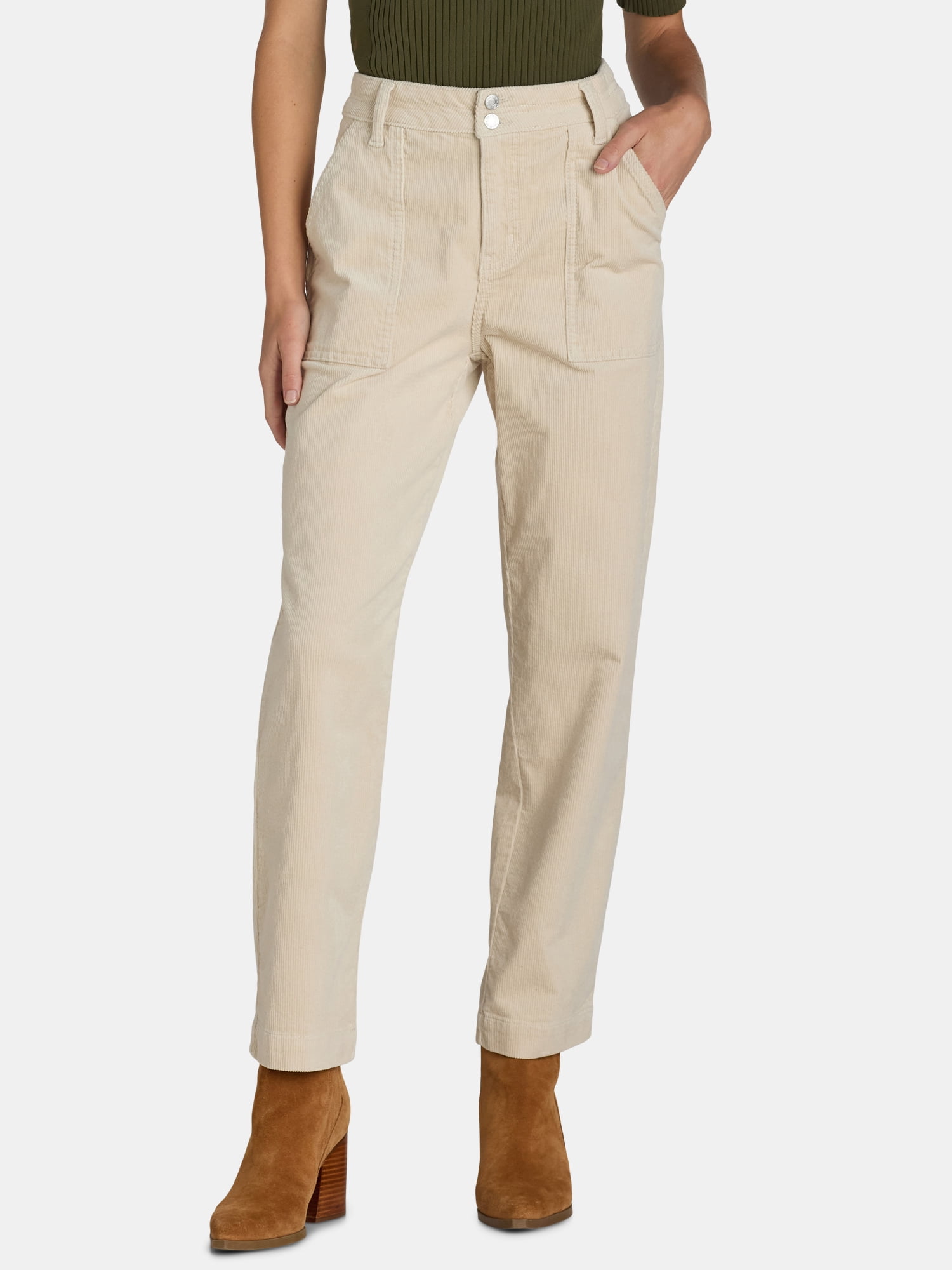 Time and Tru Women's Corduroy Mid Rise Utility Pants, 28" Inseam, Sizes ...