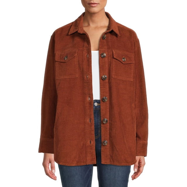 Time and Tru Women's Corduroy with Buttons Shacket - Walmart Business ...